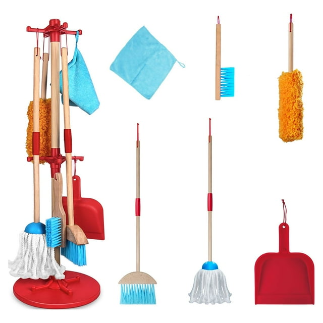SUPER JOY Kids Cleaning Play Kit, Wooden Broom, Mop, Duster, Dustpan ...