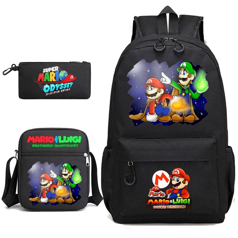 SUPER-MARIO Cartoon 3 Piece Backpack Anime Knapsacks Game Day Packs ...