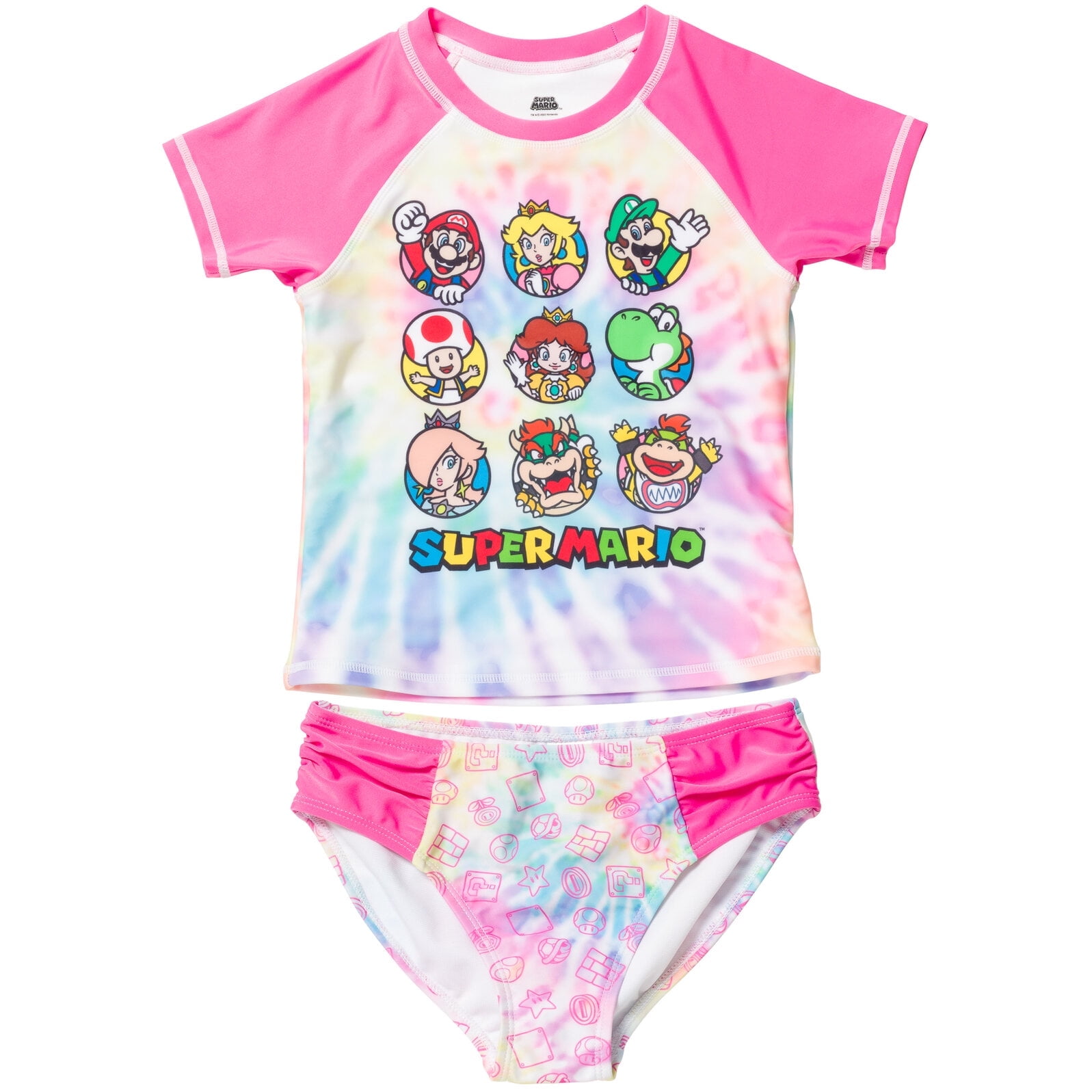 Super Mario Bros Nintendo Girls Swimwear Set Rash Guard And Swim Bikini