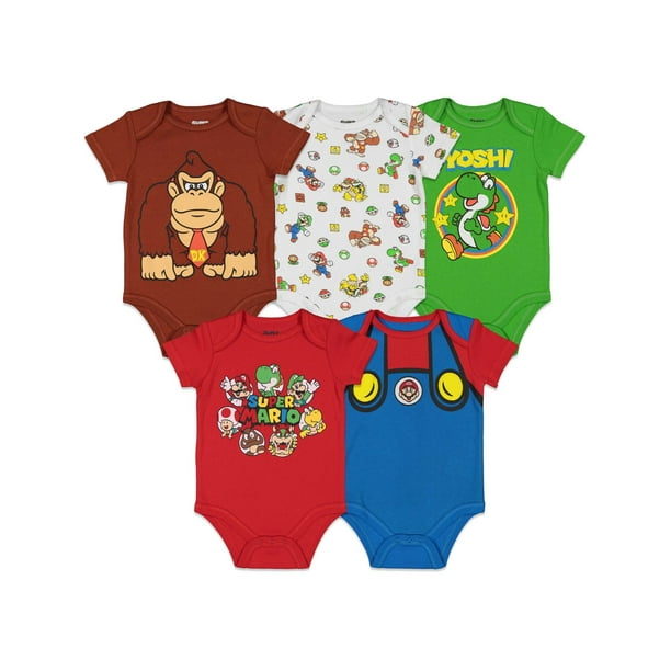 SUPER MARIO Nintendo Mario Luigi Bowser Infant Baby Boys 5 Pack ...