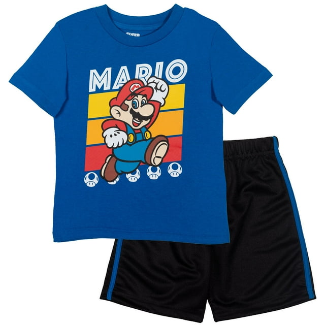 SUPER MARIO Nintendo Toddler Boys T-Shirt and Bike Shorts Mesh Outfit ...
