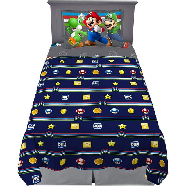 Nintendo Super Mario Kids Game 4-Piece Full Size Fitted Bed Sheet Set ...