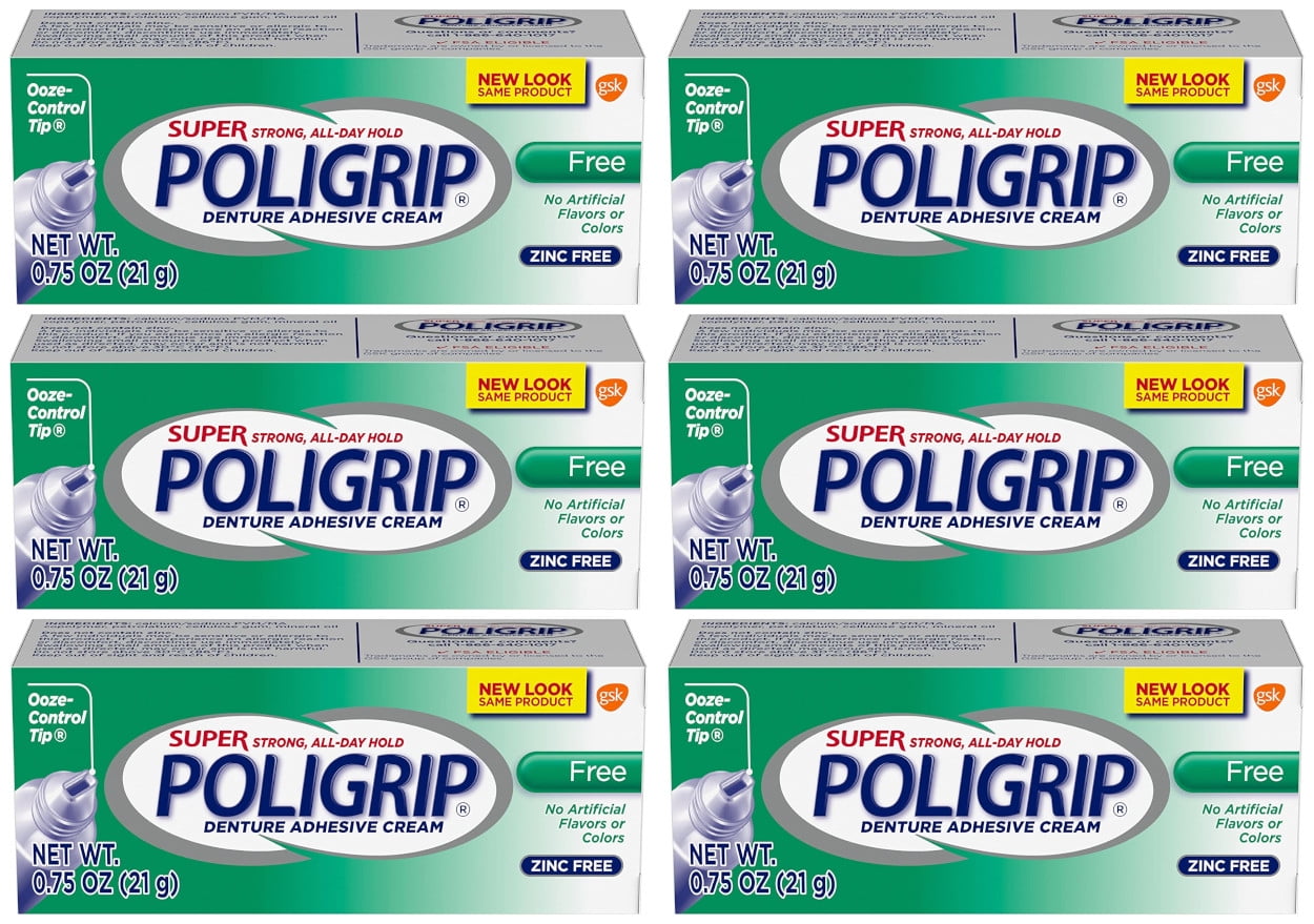 SUPER POLIGRIP Denture Adhesive Cream, Zinc Free, Artificial Flavor ...