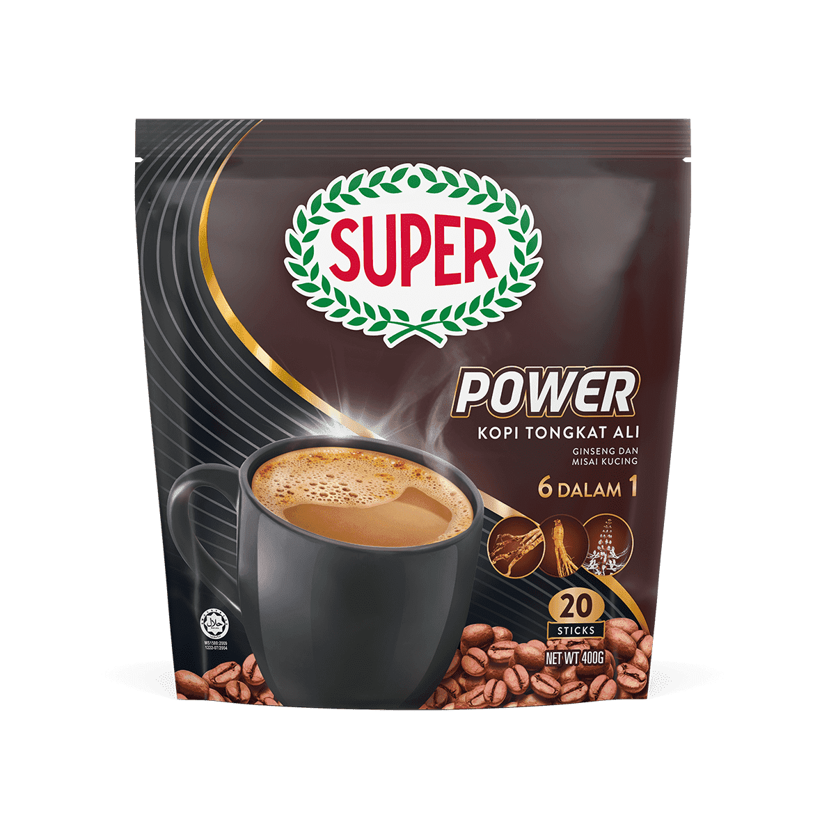 Super Power 6in1 Tongkat Ali Ginseng Whole Bean Coffee, 20 Count, 1 oz ...