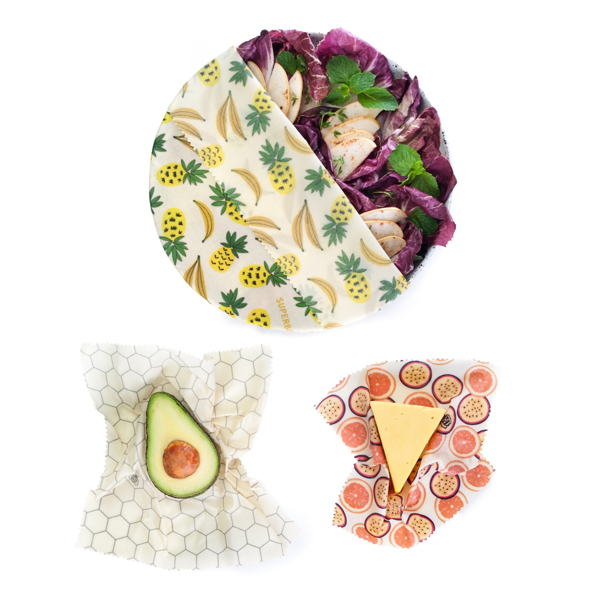 SUPERBEE Beeswax Wrap for Food, Set of 3 Bees Wax Wraps, Reusable Bees ...