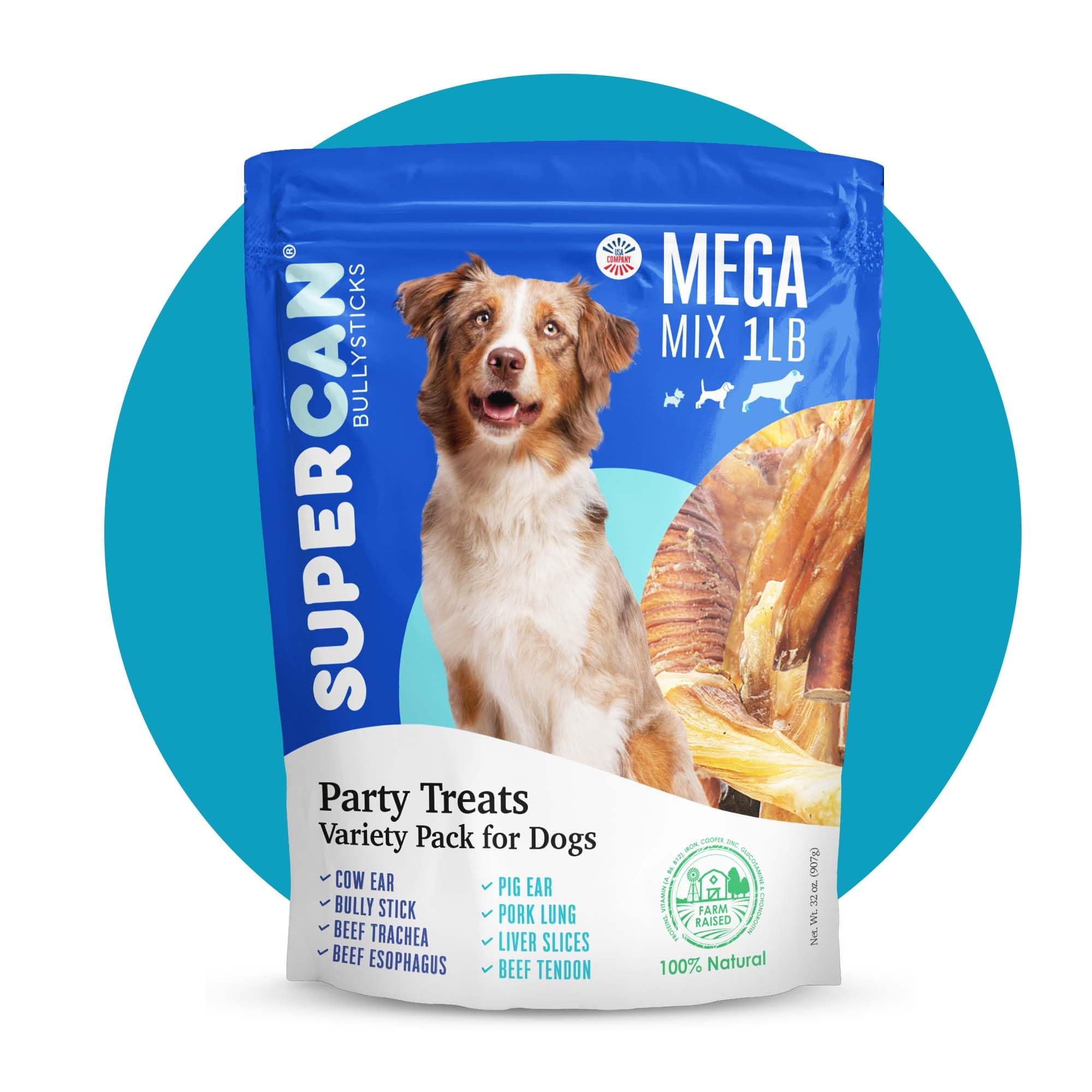SUPERCAN BULLYSTICKS 1lb - MZF22 Mega Mix Natural Dog Chews: Pig Ears ...