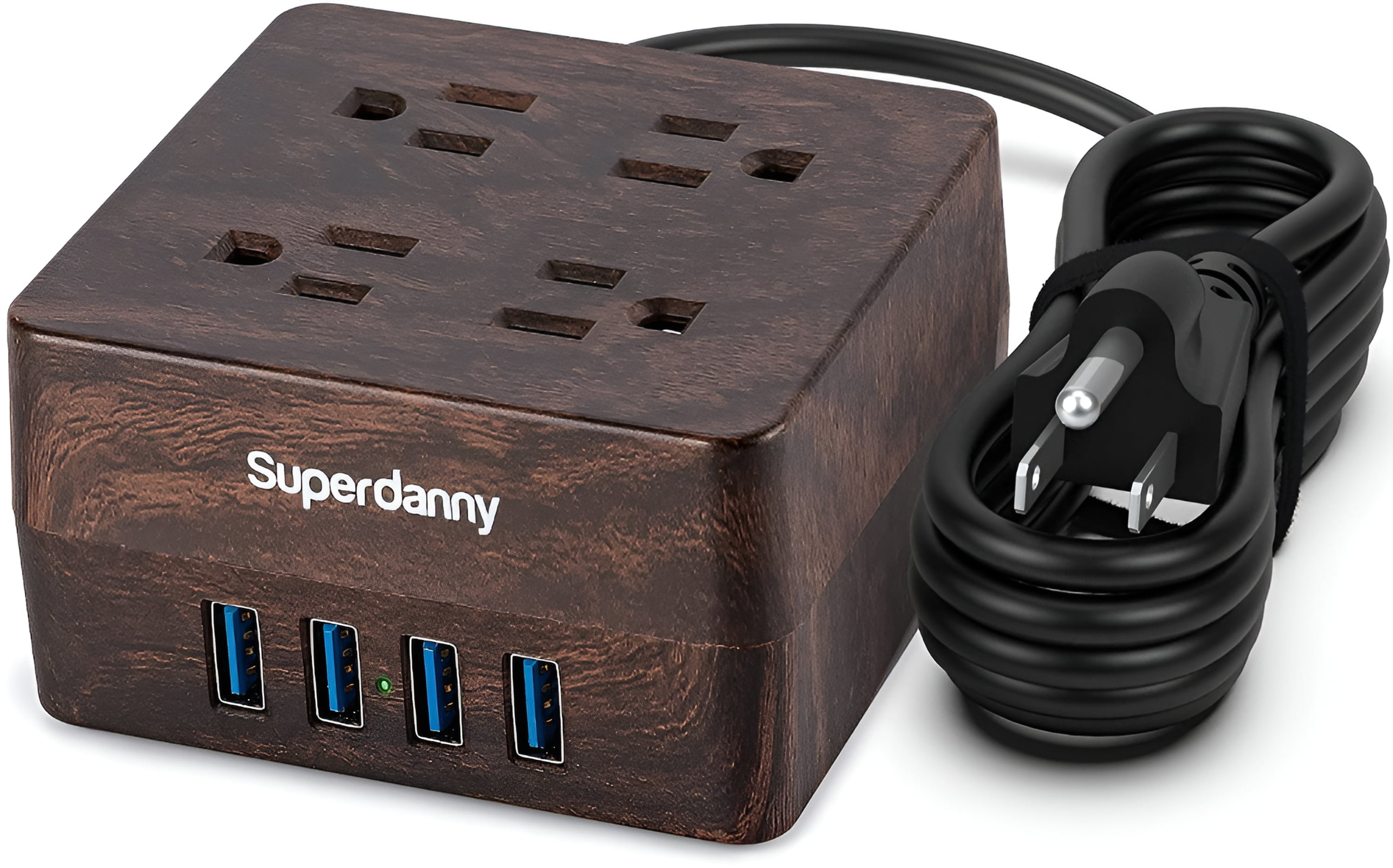 Superdanny 4-Outlet 4 USB Surge Protector Power Strip, 5 ft Extension ...