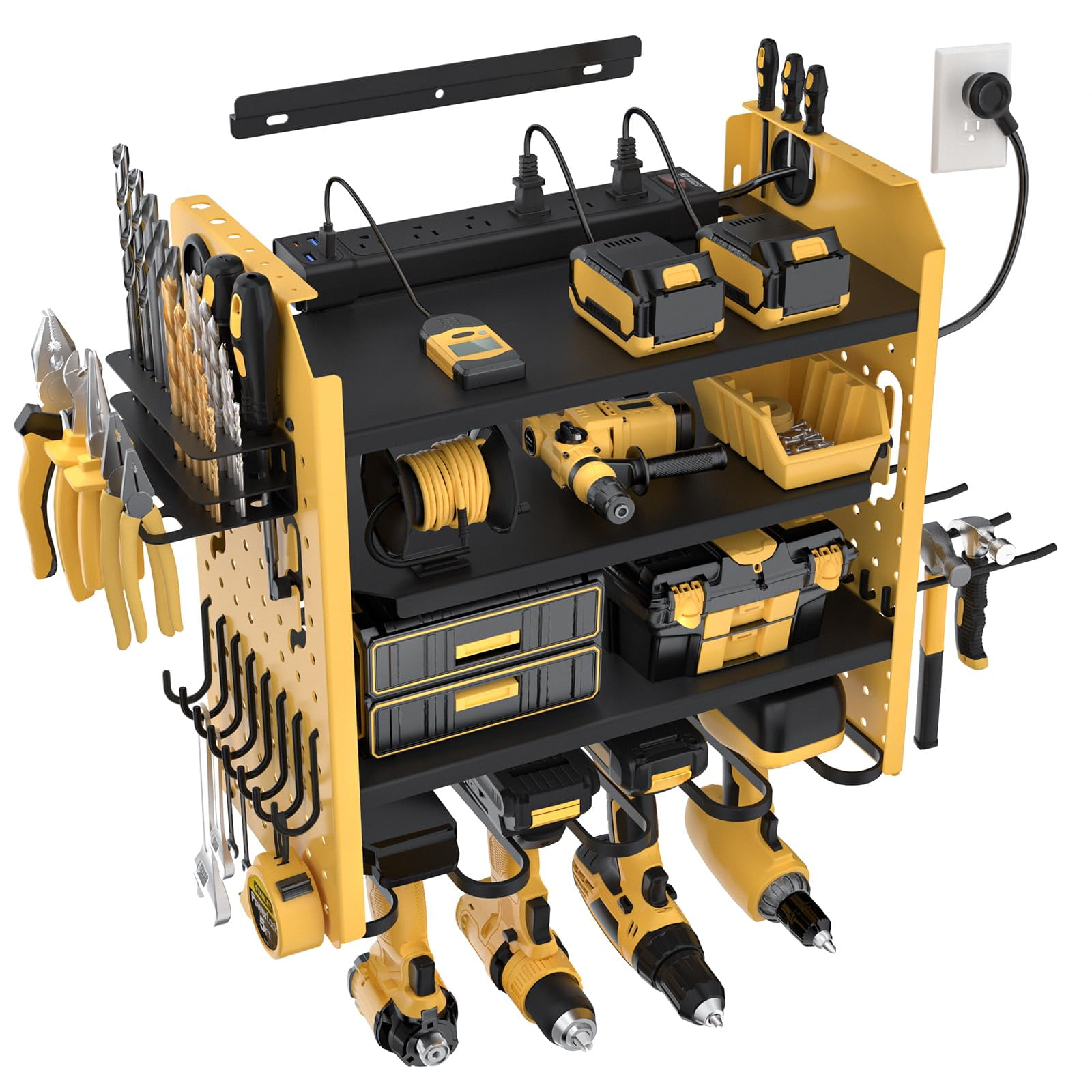 SUPERDANNY Power Tool Organizer Wall Mount with Charging Adjustable 4 ...