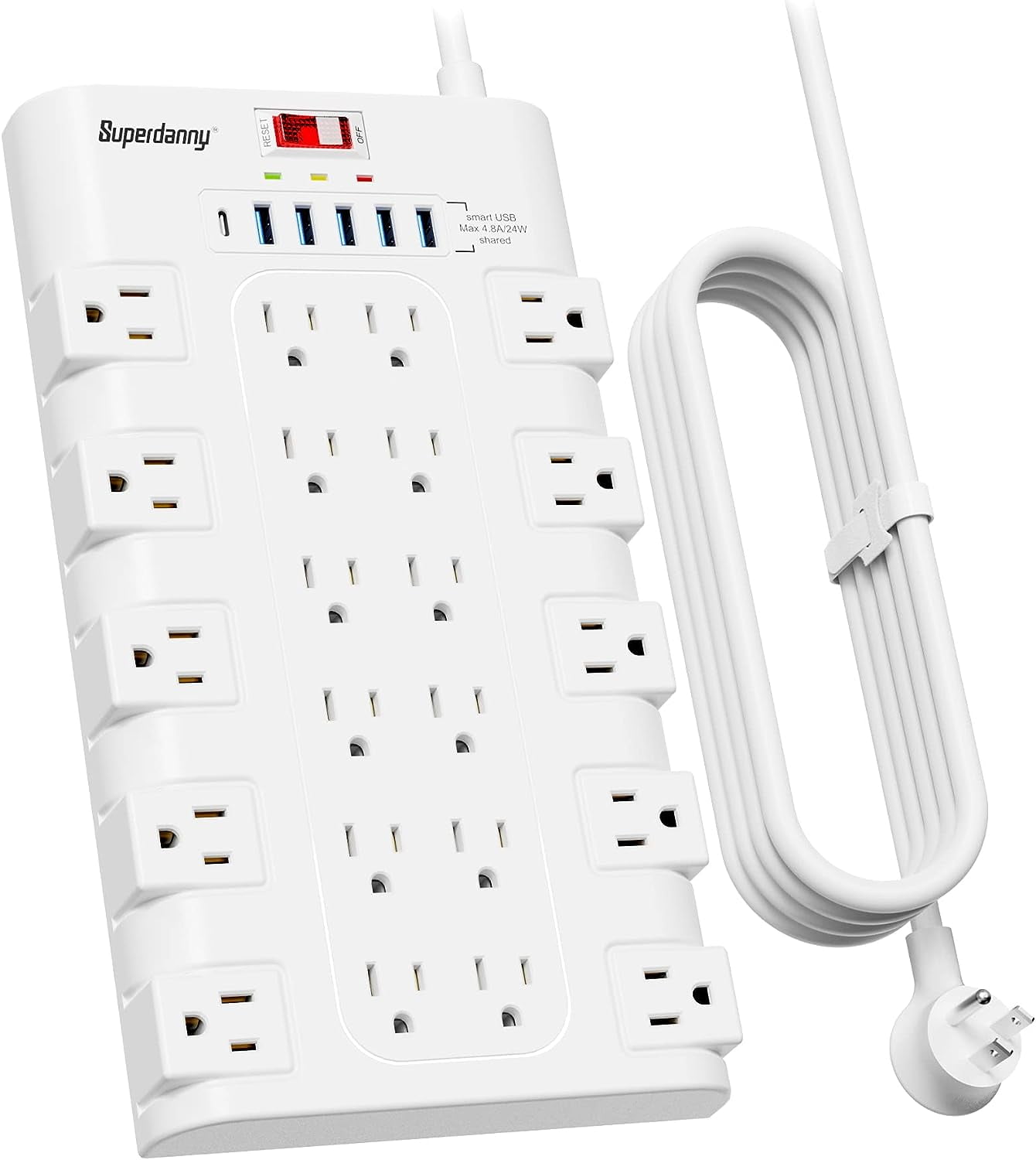 SUPERDANNY One-Stop Home Office Power Hub with 22 AC & 6 USB Ports, 6 ...