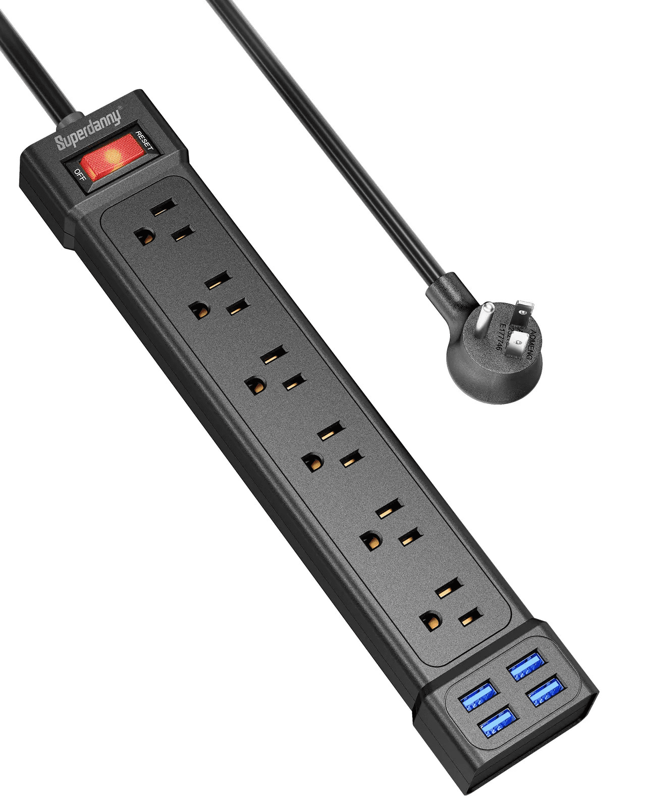 SUPERDANNY Long Electronic Surge Protector Power Strip, 4 USB Ports & 6 ...