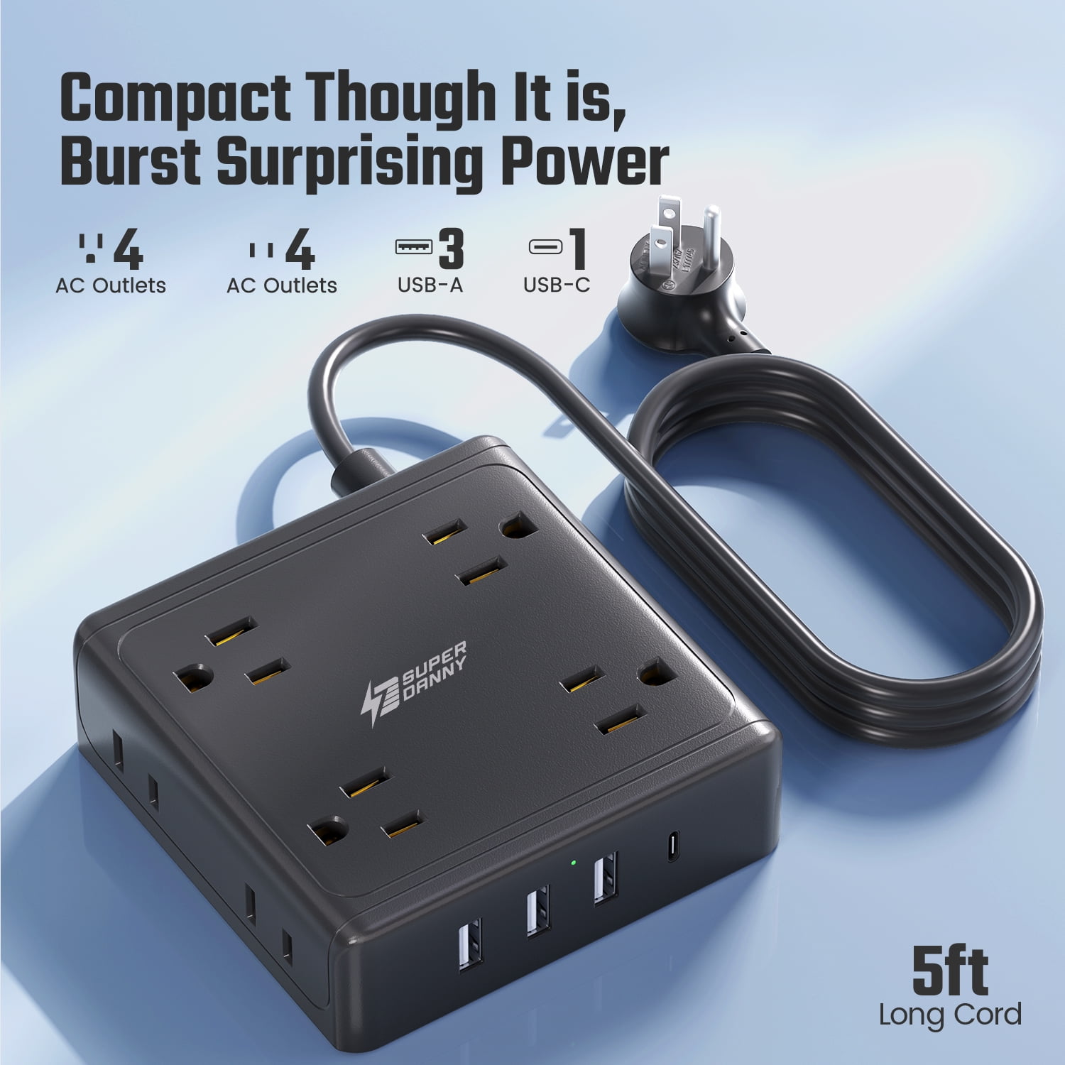 SUPERDANNY Multi-Outlet Surge Protector with 8 Outlets, 4 USB Ports ...