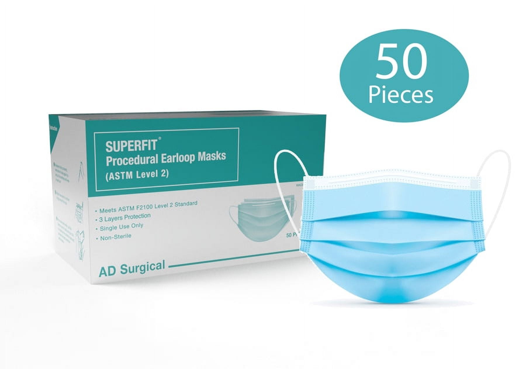 SUPERFIT Disposable 3 Ply Face Mask - Certified ASTM Level 2 Protection ...