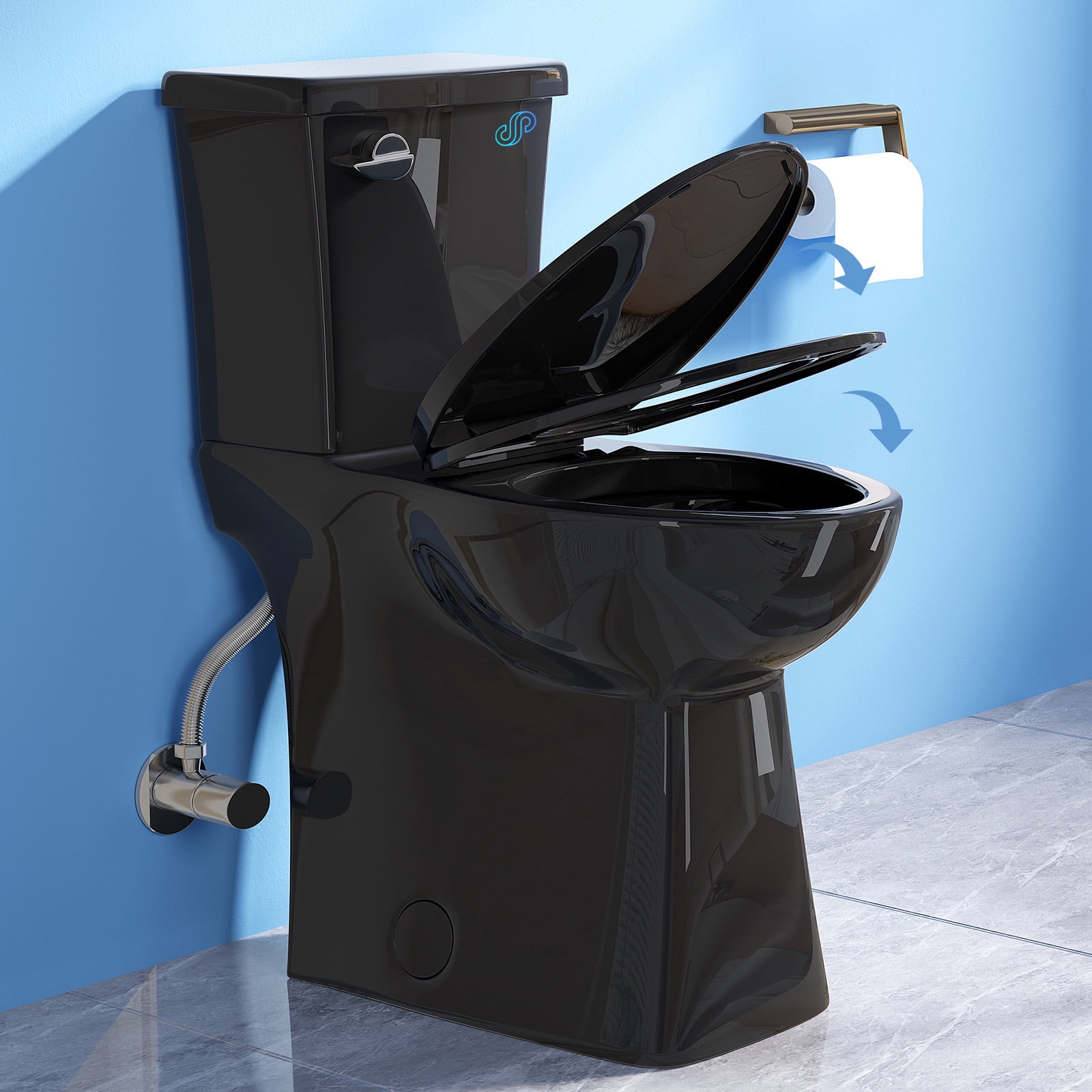 SUPERFLO 21 Inch Black Tall Toilets for Seniors, ADA Elongated Comfort ...