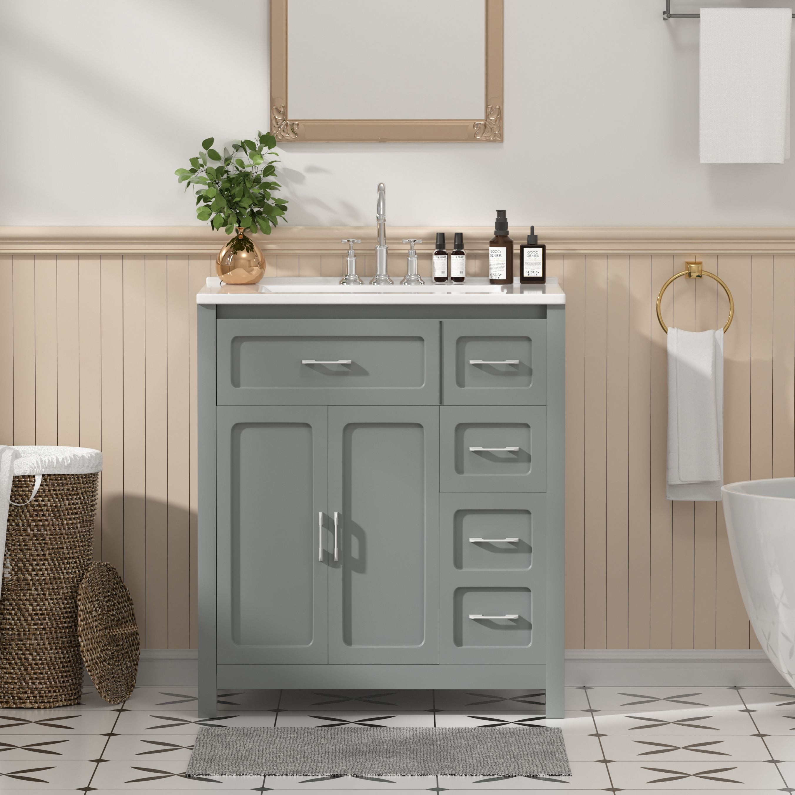 SUPERFLO 30" Bathroom Vanity with Sink, Grey Bathroom Vanity with Top ...