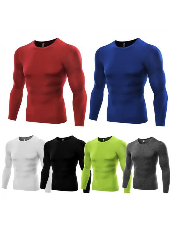 SUPERHOMUSE Mens Gym Compression Under Base Layer Tops Long Sleeve ...