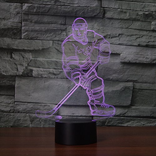 SUPERIORVZND 3D Ice Hockey Athlete Night Light Remote Control Power ...