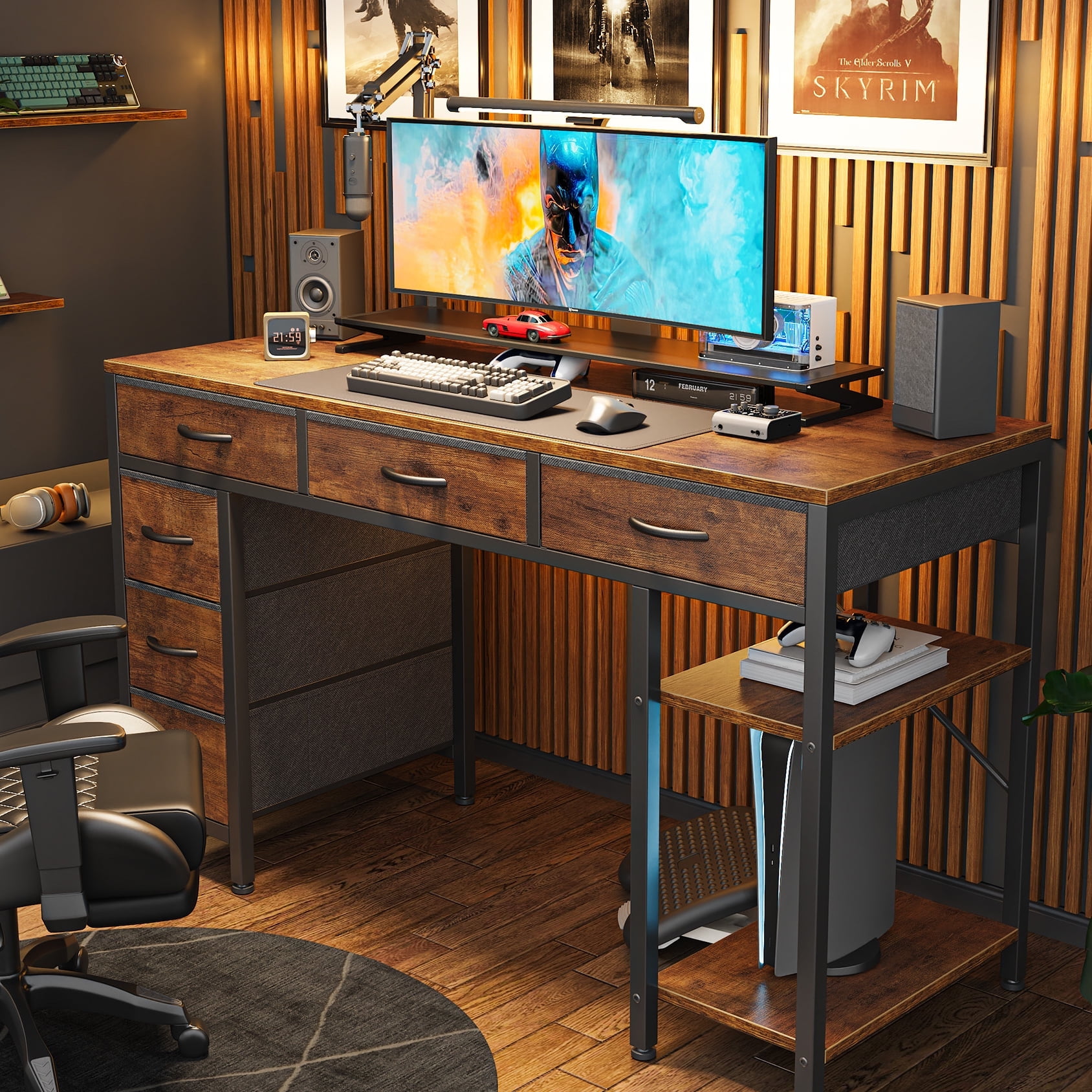 SUPERJARE 47" Computer Desk, Desk with Drawers, Office Desk with ...