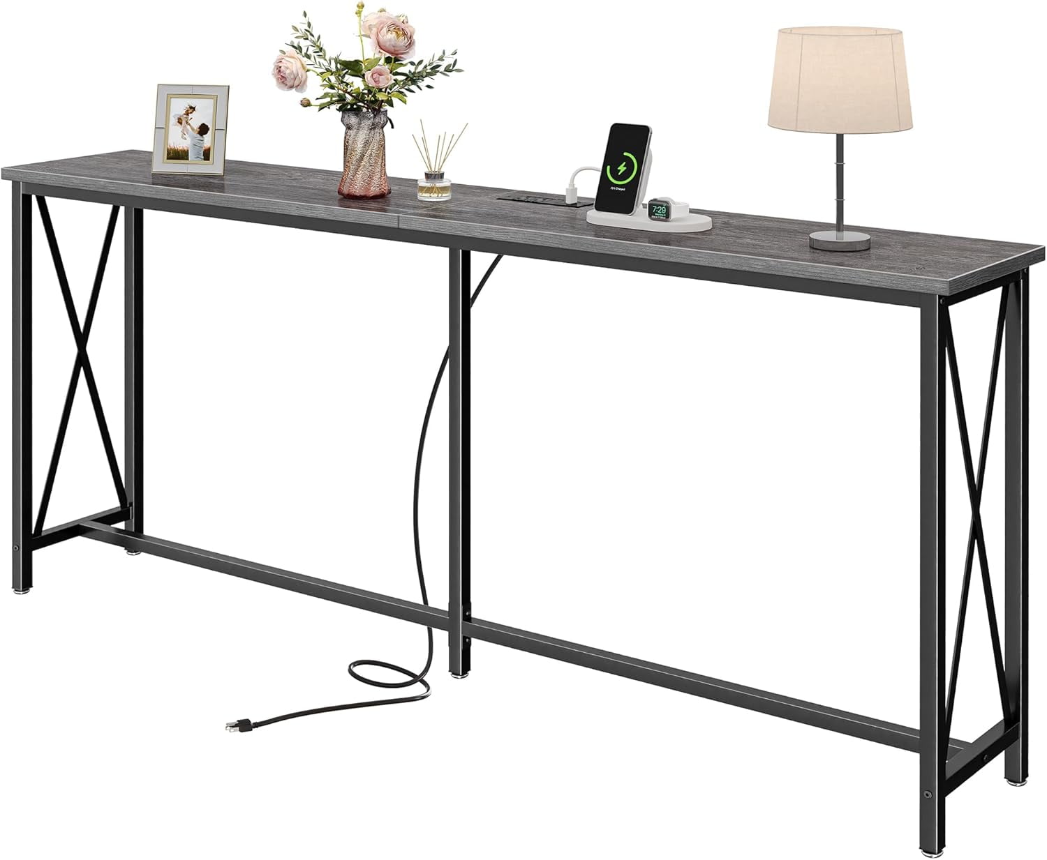 SUPERJARE 70 Inch Console Table with Outlet, Extra Long Sofa Table with ...