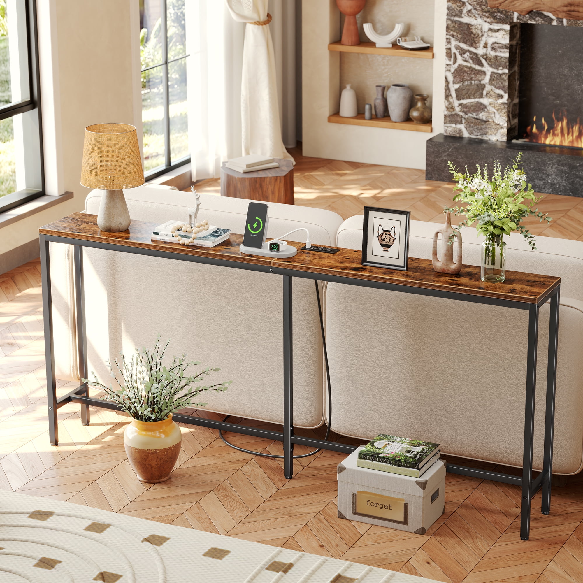 SUPERJARE 70-Inch Console Table with Outlet, Sofa Table with Charging ...