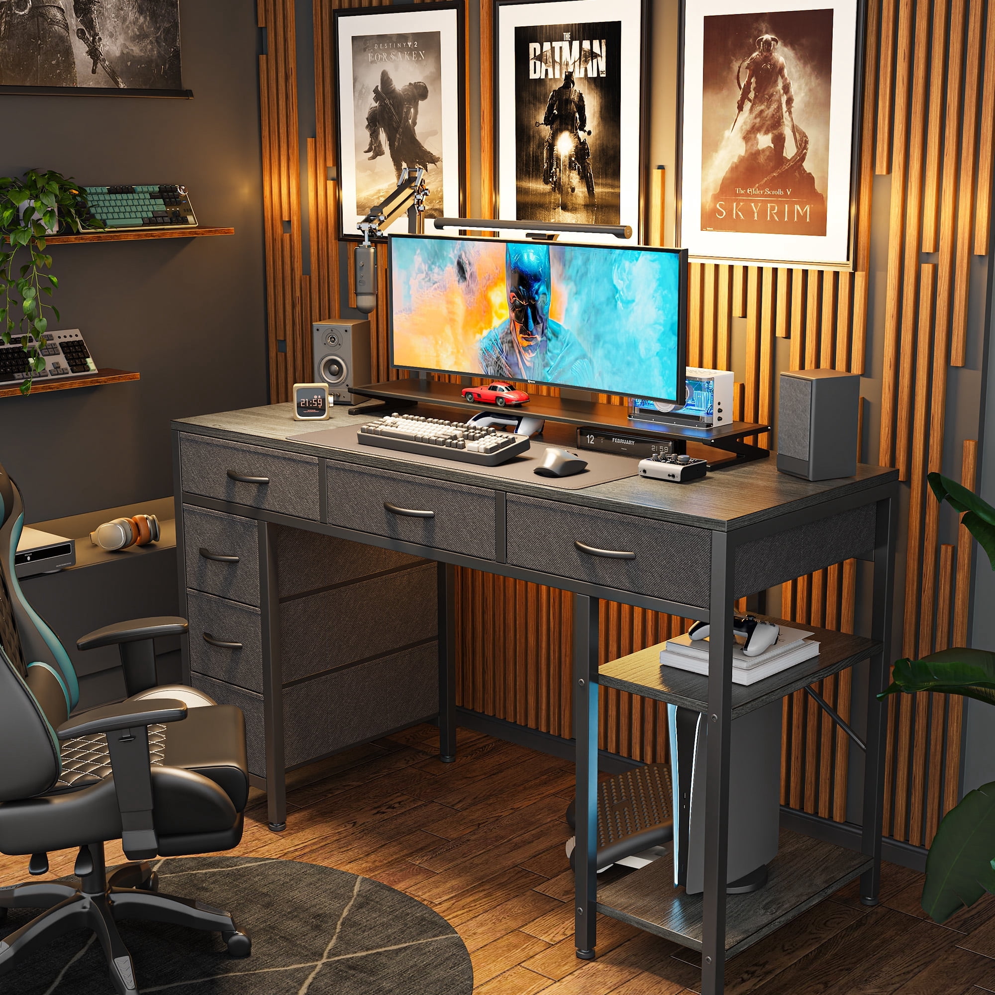 SUPERJARE 47" Computer Desk, Desk with Drawers, Office Desk with ...