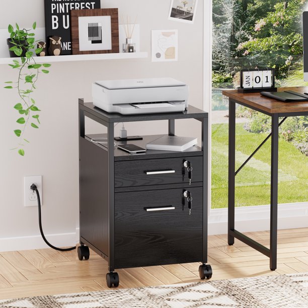 SUPERJARE 2-Drawer Mobile File Cabinet with Lock & Charging Station, A4 ...
