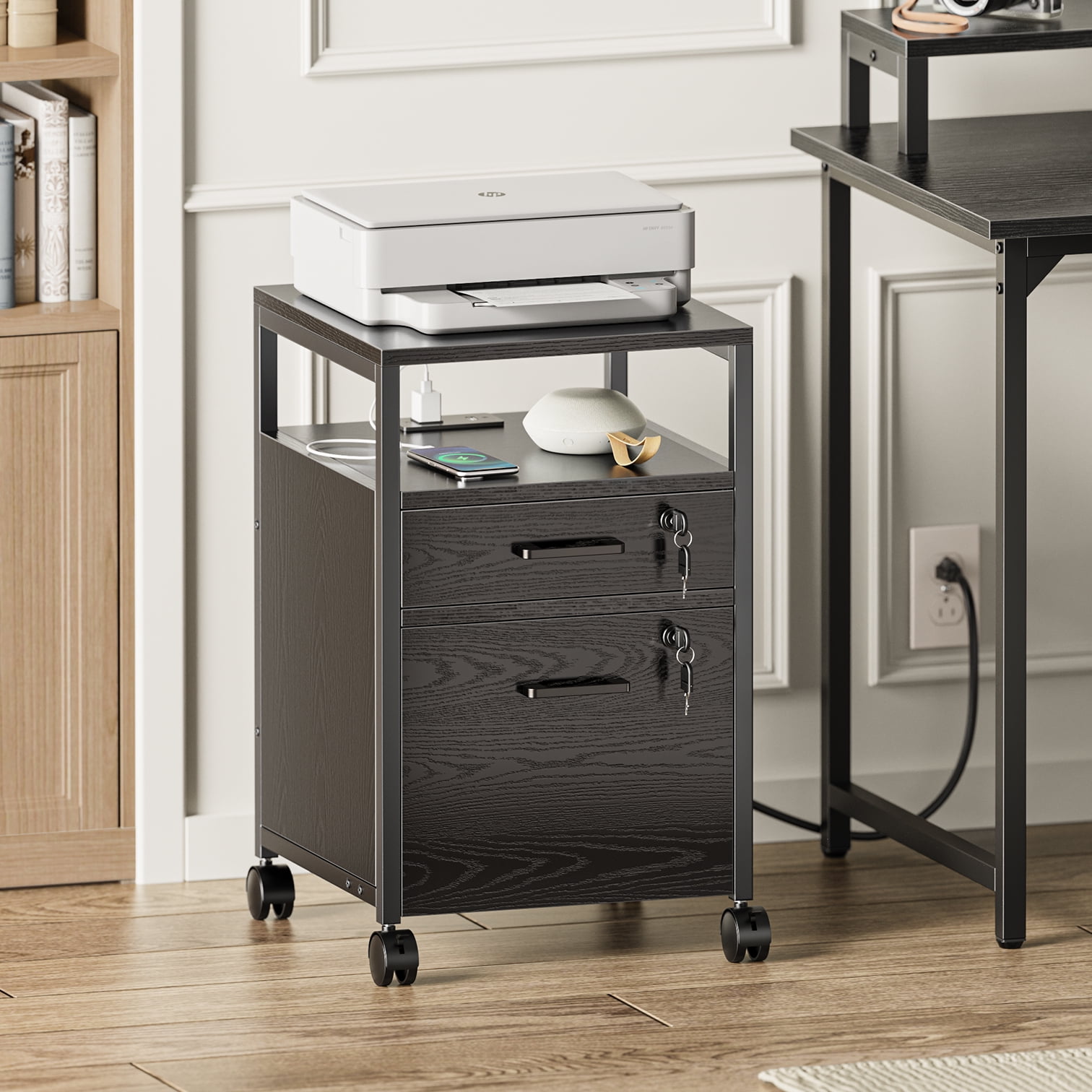 Superjare File Cabinet With Lock And Charging Station Mobile File