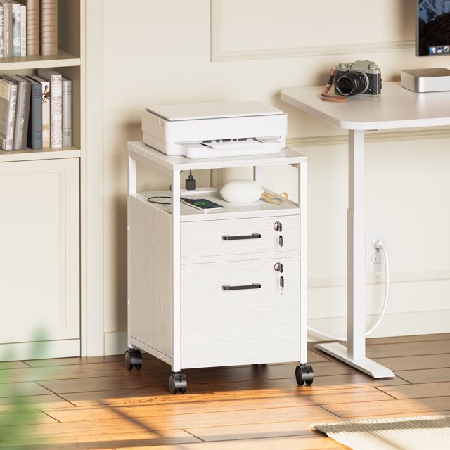 SUPERJARE Portable 2-Drawer Office Organizer with Lock & Charging, A4 ...