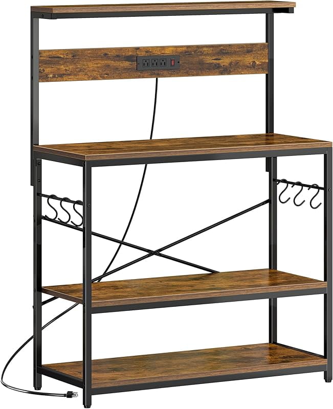 SUPERJARE Kitchen Bakers Rack with Power Outlet, Coffee Bar Table 4 Tiers, Kitchen Microwave ...