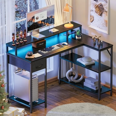 Yoobure L Shaped Desk with Power Outlet and LED lights，Reversible L ...