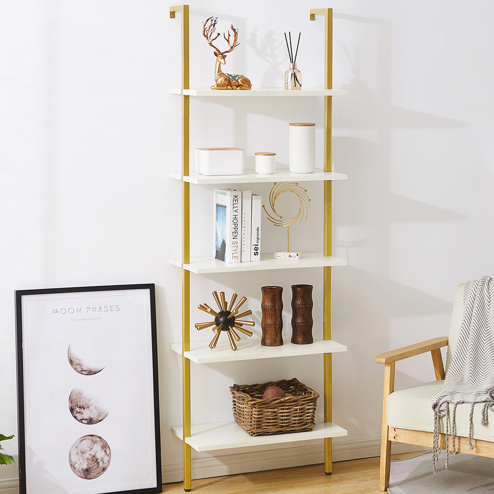 Dextrus 4 Tier Arched Bookshelf and Bookcase, Gold Modern Open Book ...