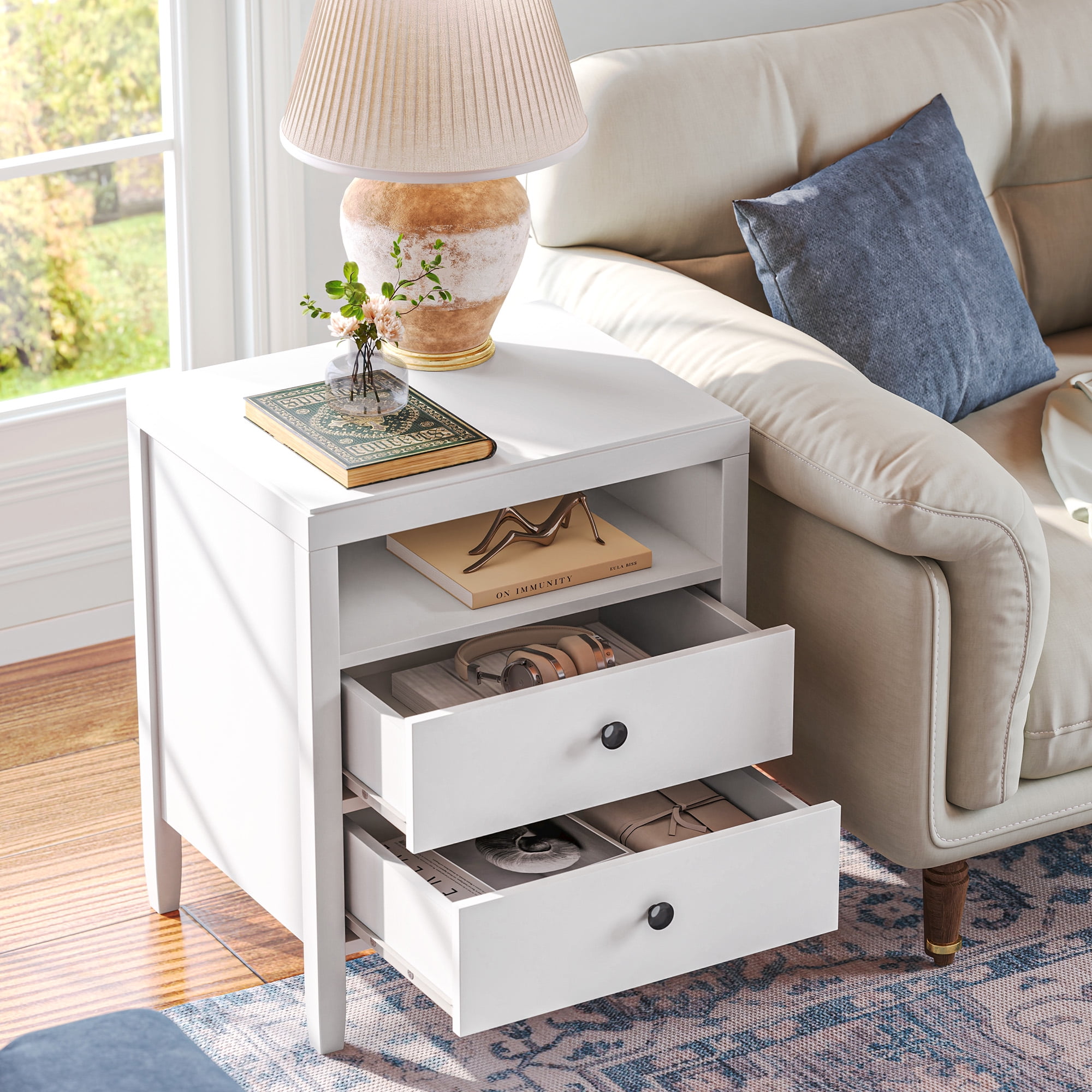 SUPERJARE Nightstand with 2 Drawers, Night Stand for Bedroom, Bed Side ...