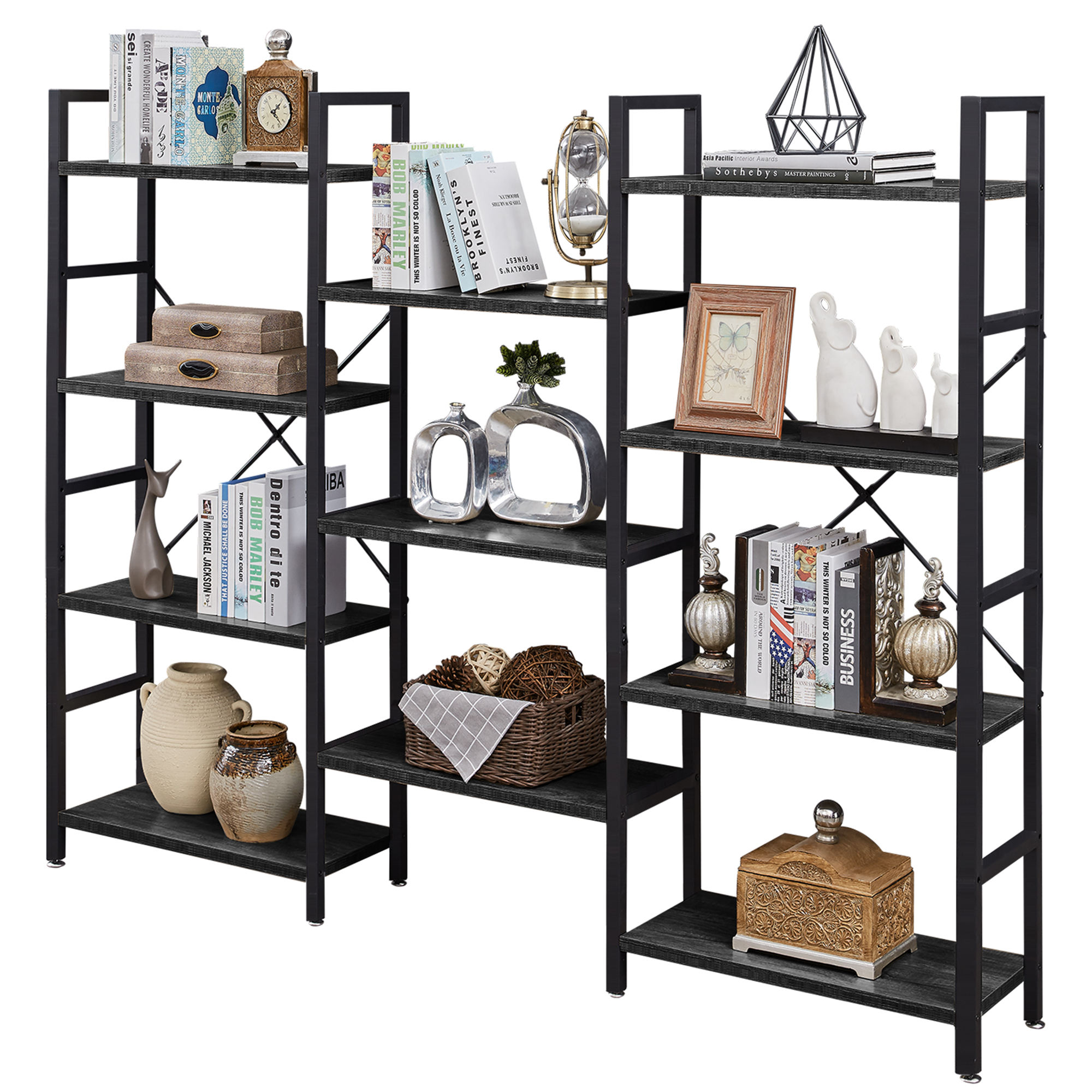 Nathan James Theo Industrial 5-Shelf Black Ladder Bookcase with Black ...
