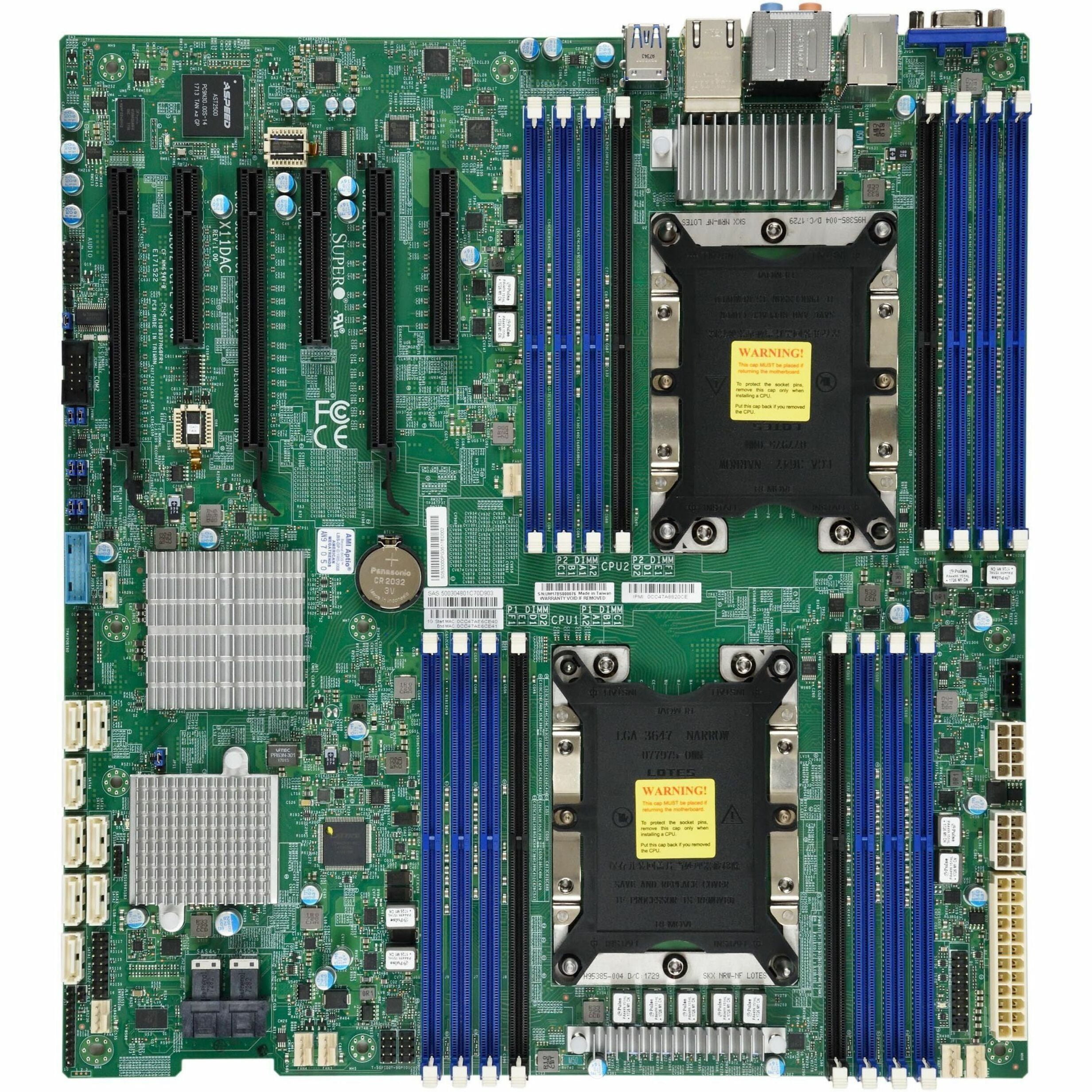 Supermicro X11DAC Server Motherboard, Intel C621 Chipset, Socket P LGA-3647, Extended ATX ...
