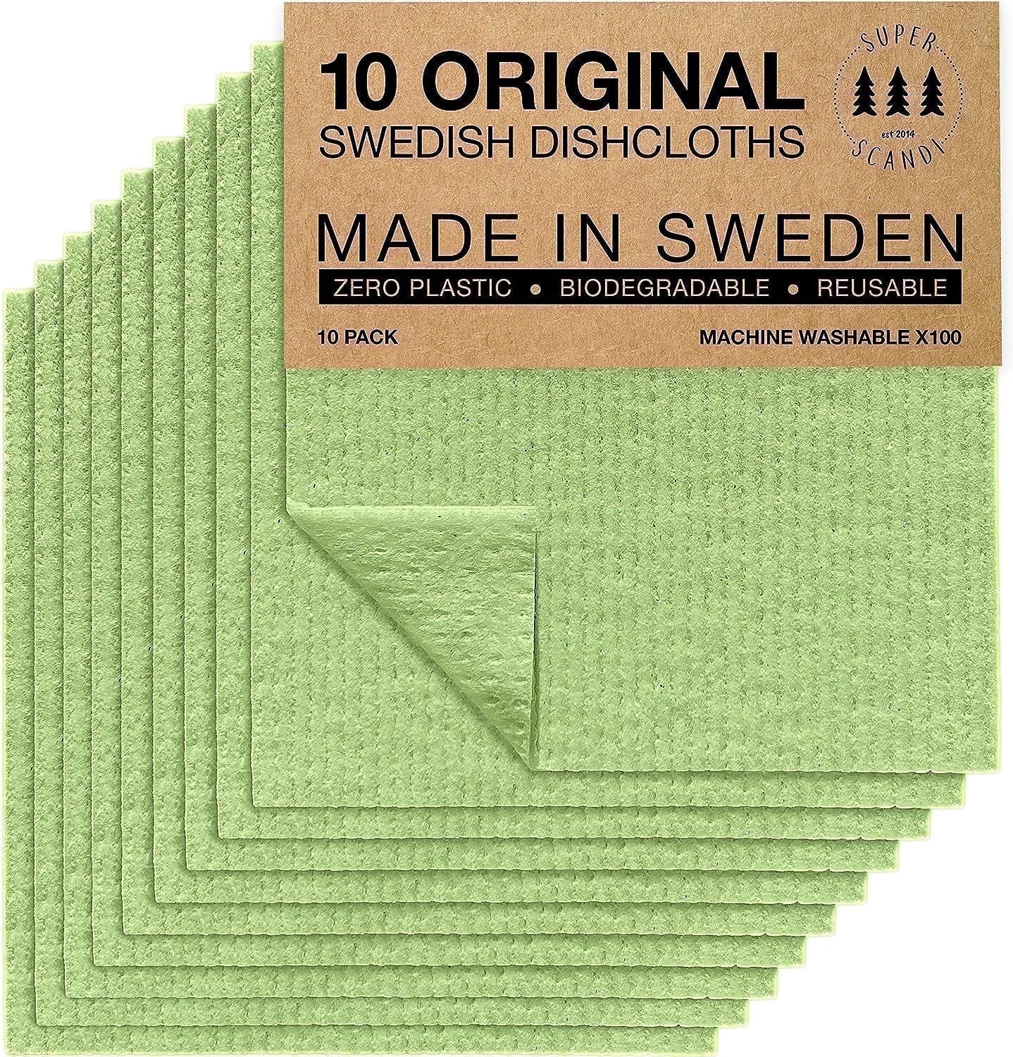 SUPERSCANDI Swedish Dishcloths for Kitchen 10 Pack of Apple Green ...