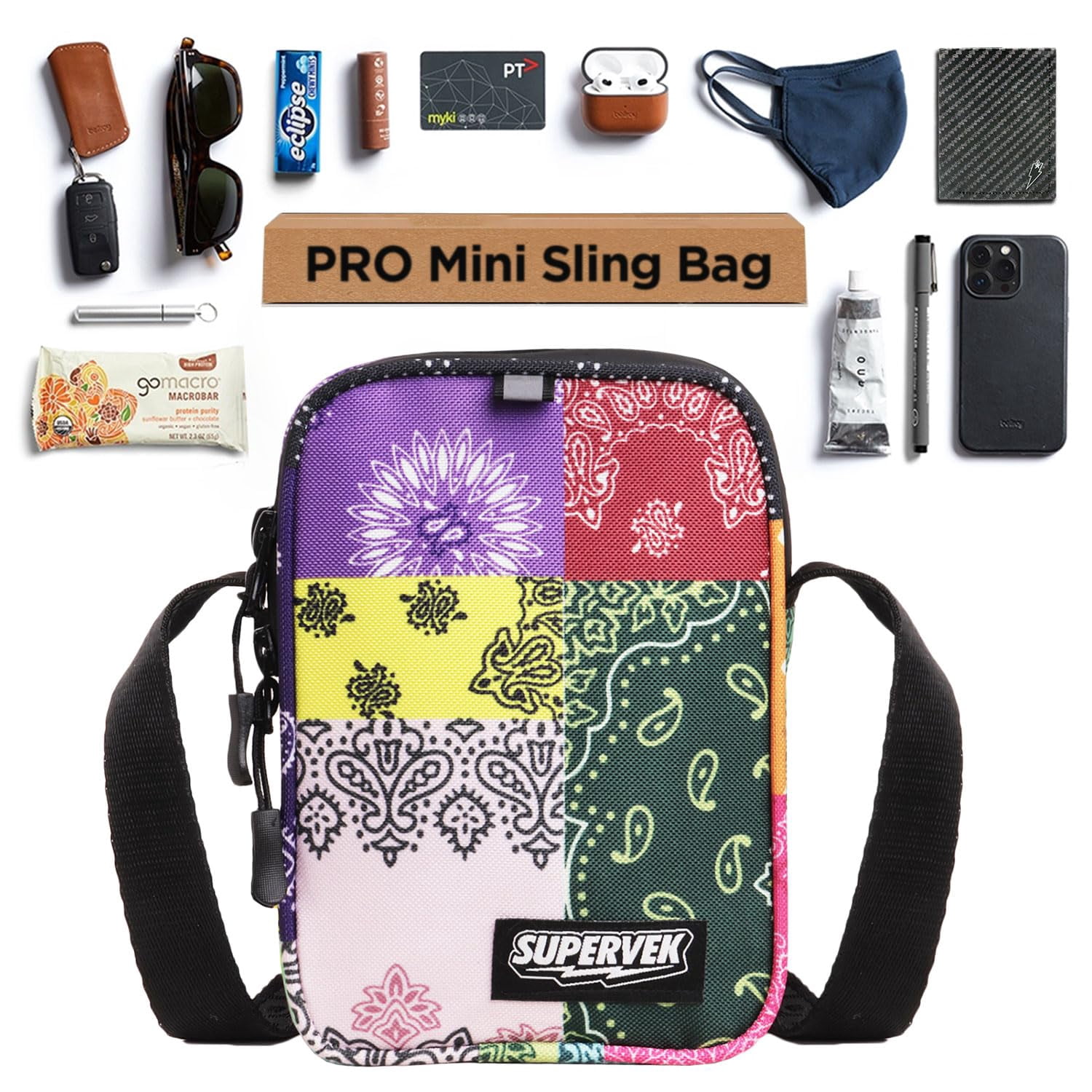 SUPERVEK Patchwork Bandana Mini Sling Bag PRO - Waterproof Zip Fabric ...