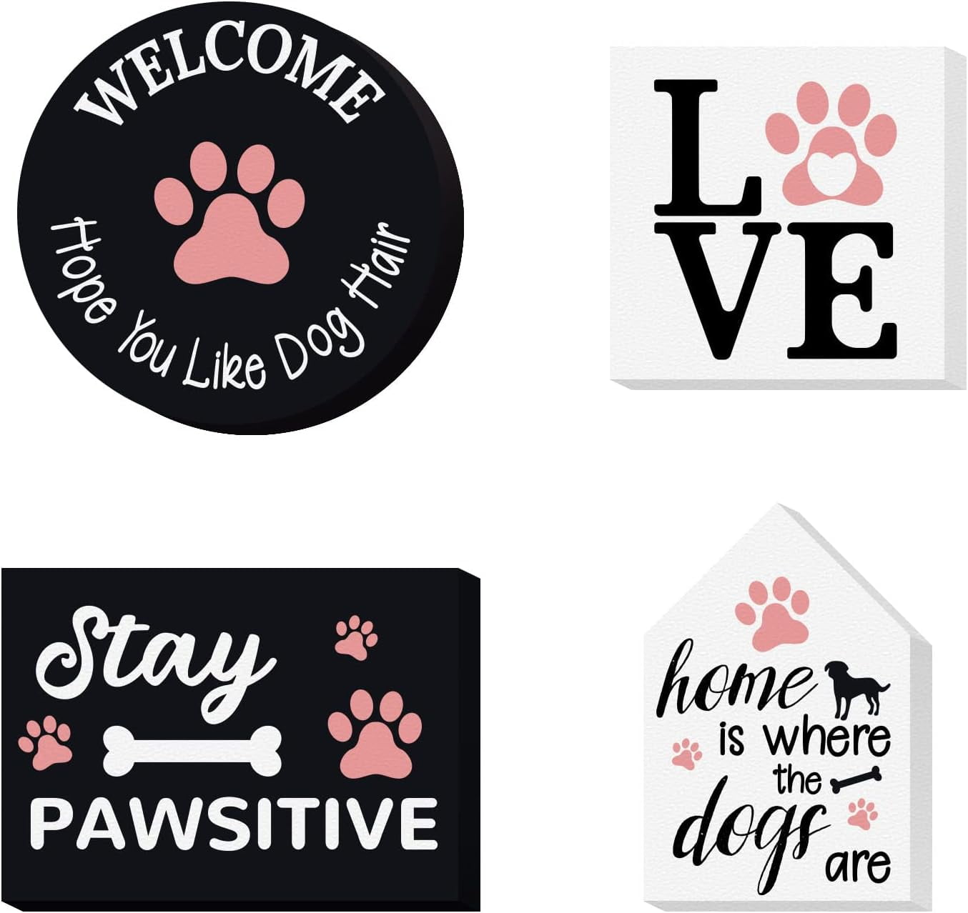 SUPPERDANT 4pcs/Set Wood Sign Dog Theme Tiered Tray Decor Set Self ...