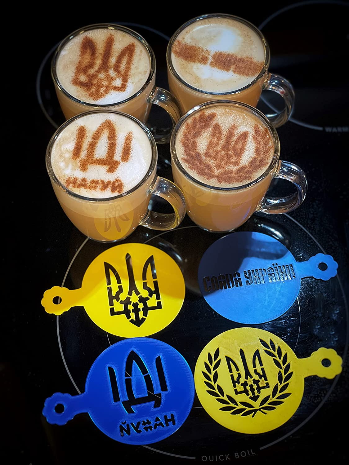SUPPORT UKRAINE Set of 4 Stencils for Pancakes, Bread, Cappuccino, Hot Cocoa & Hot Chocolate 3.5 ...
