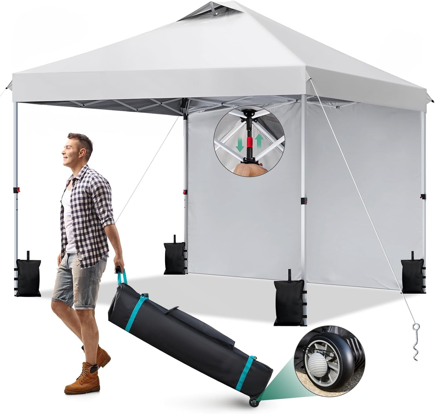 SUPQ 10x10 Pop Up Canopy with 1 sidewall, Easy Up Canopy Tent with ...