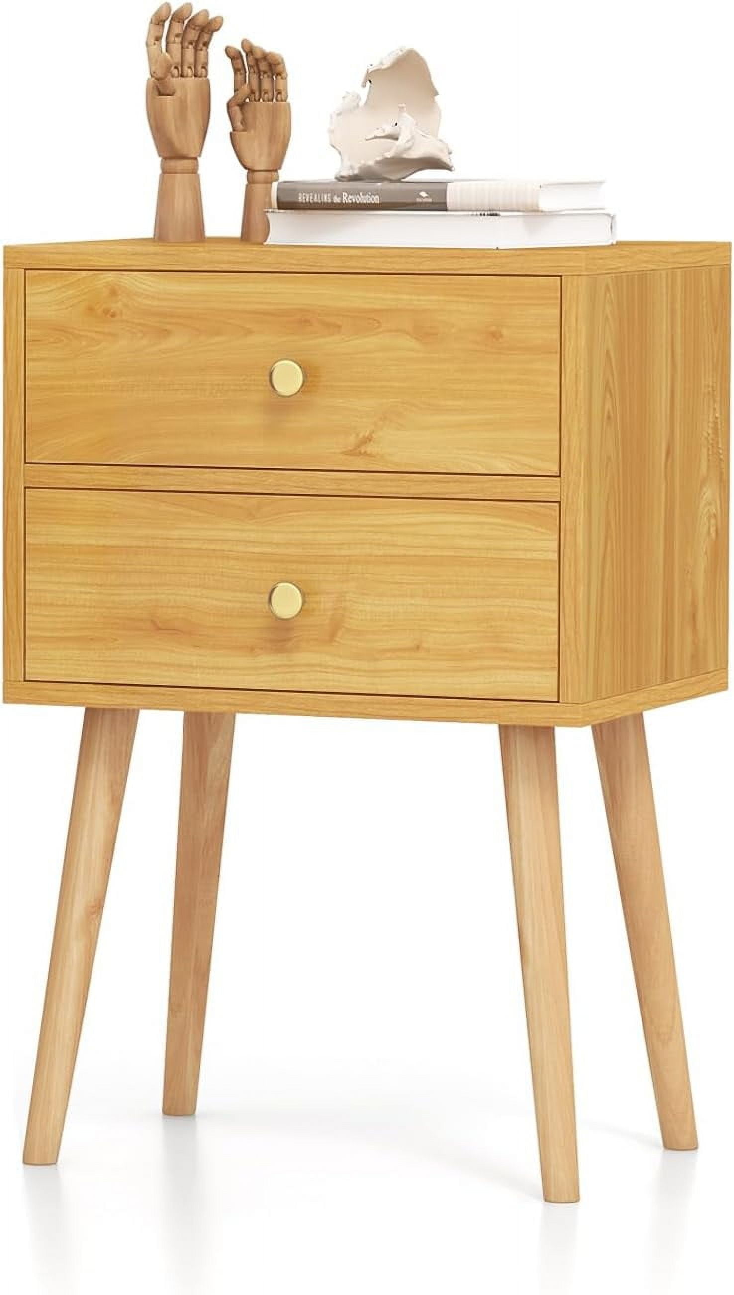 SUPQ 2 Drawers Nightstand, Stylish Side Table with Round Handles ...