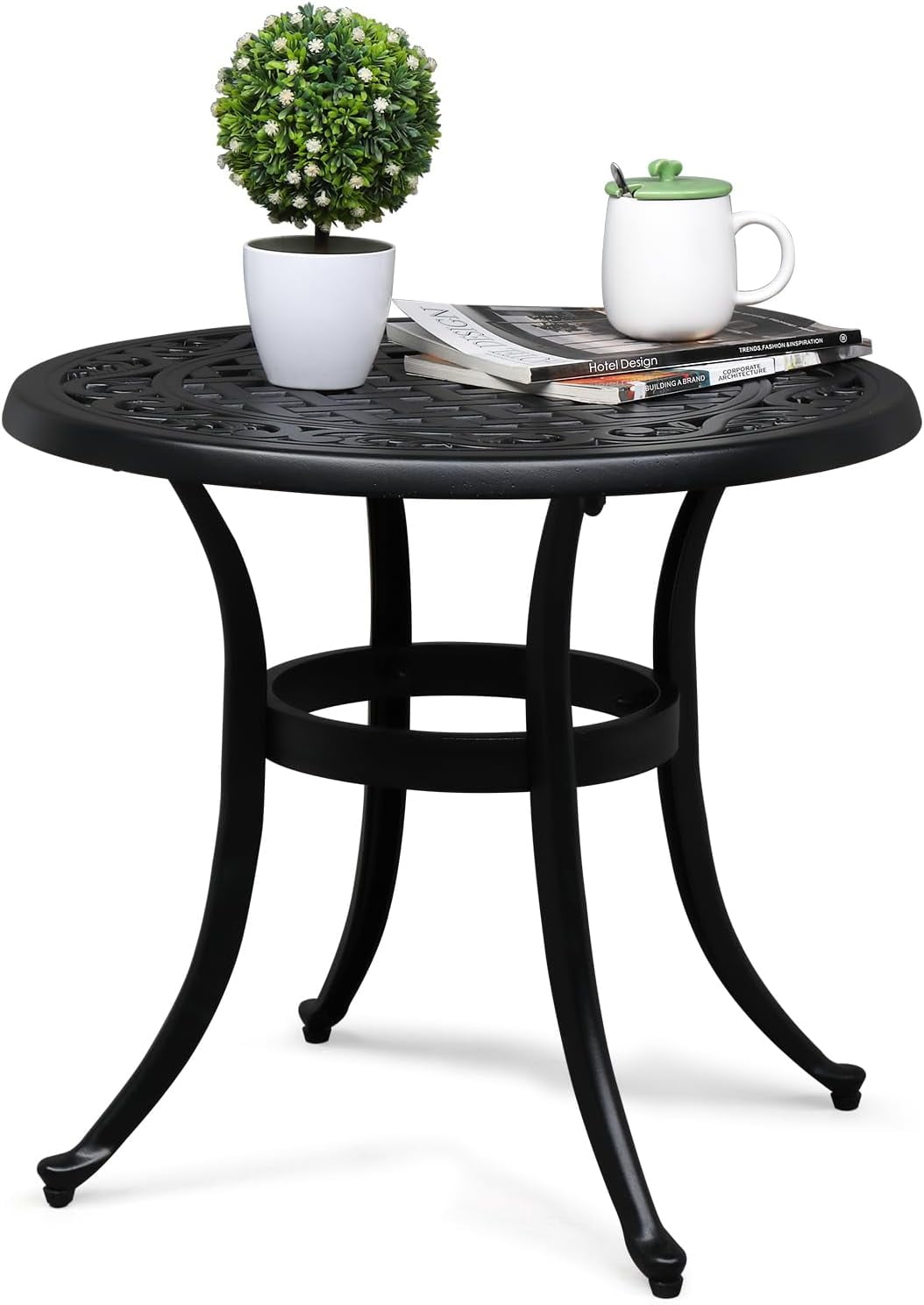 SUPQ 24” Cast Aluminum Outdoor Side Table, All Weather Round Patio Side ...