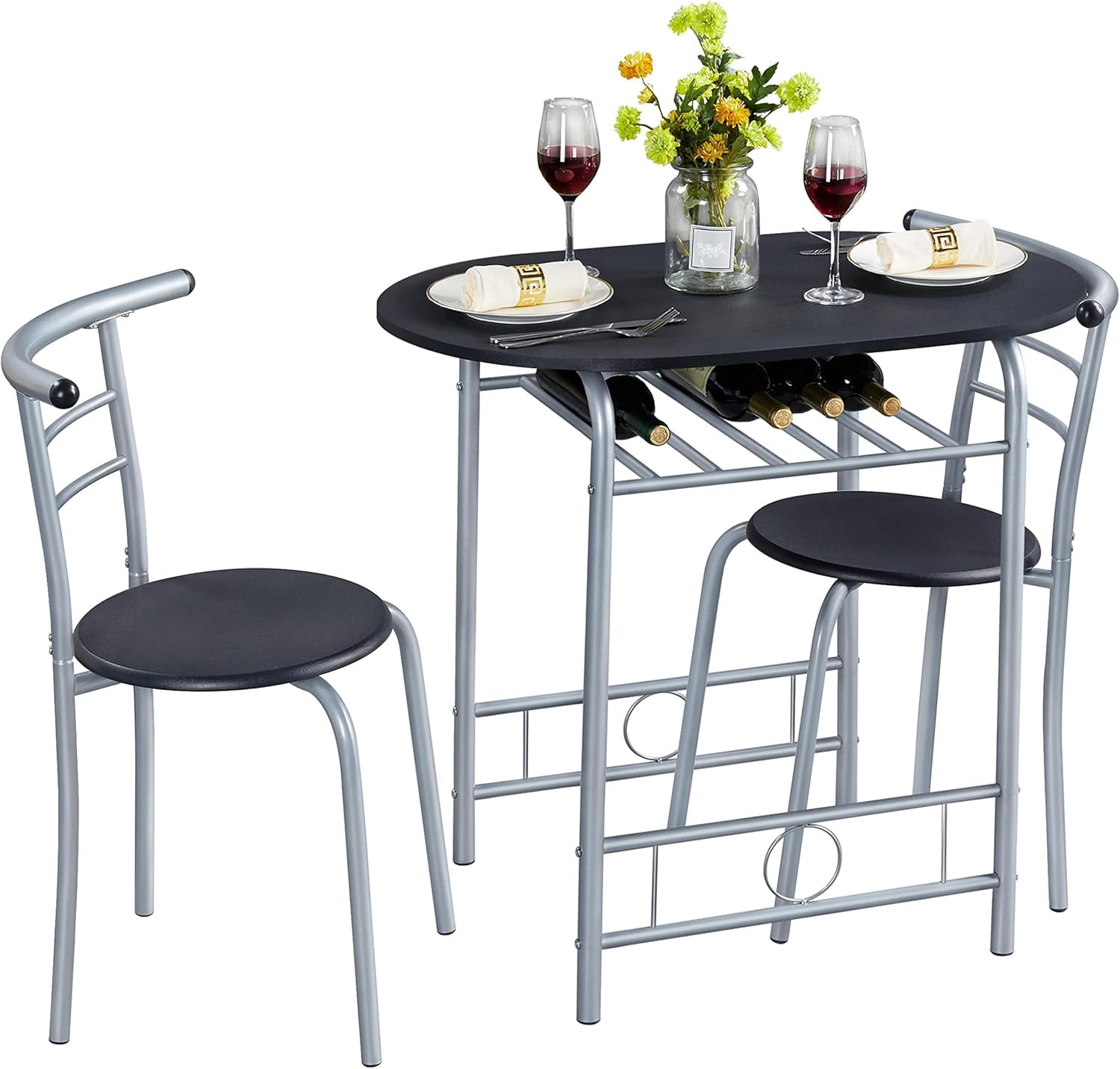 SUPQ 3 Piece Kitchen Table Set - Dining Table - Compact Table and ...