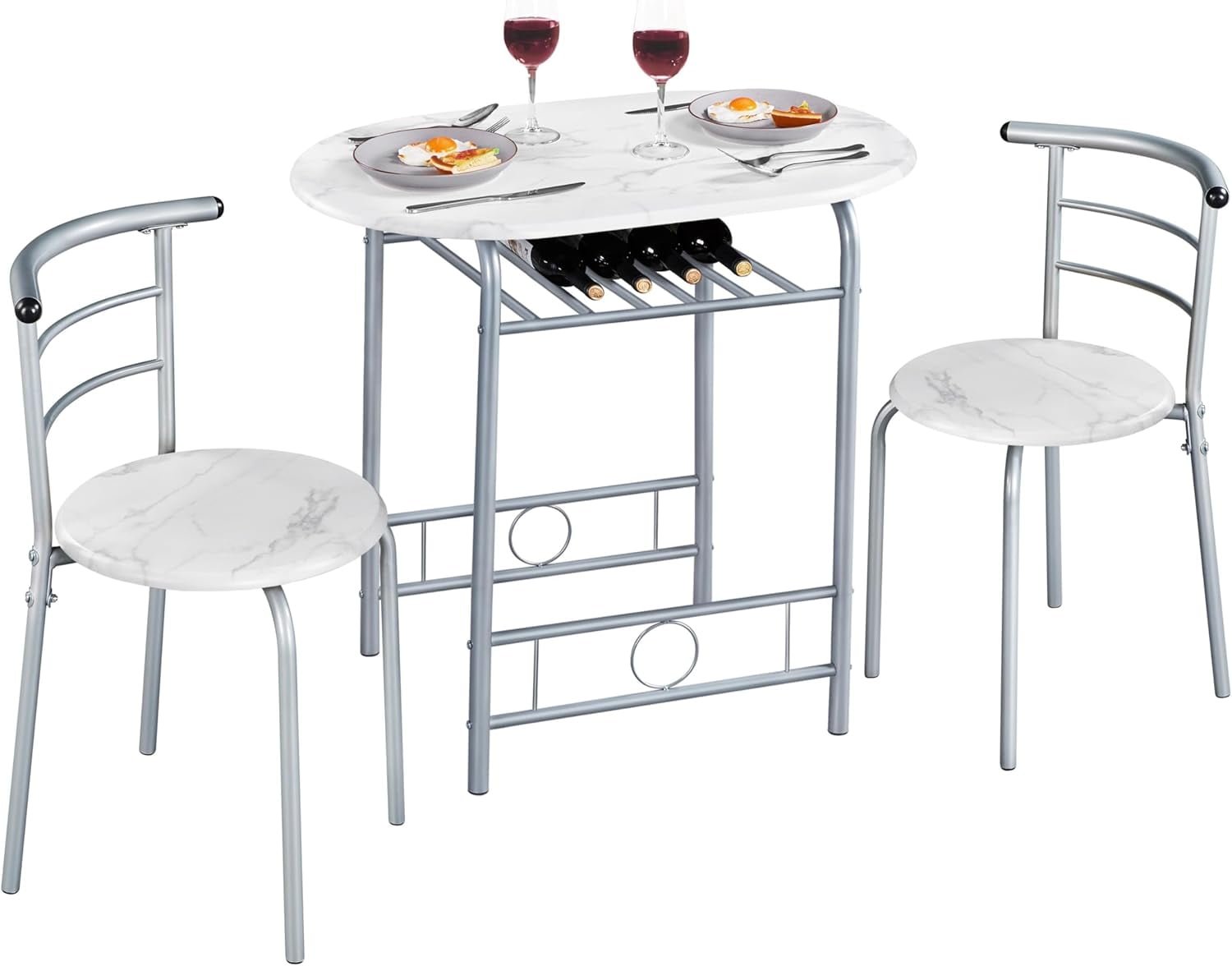 SUPQ 3 Piece Kitchen Table Set - Dining Table - Compact Table and ...