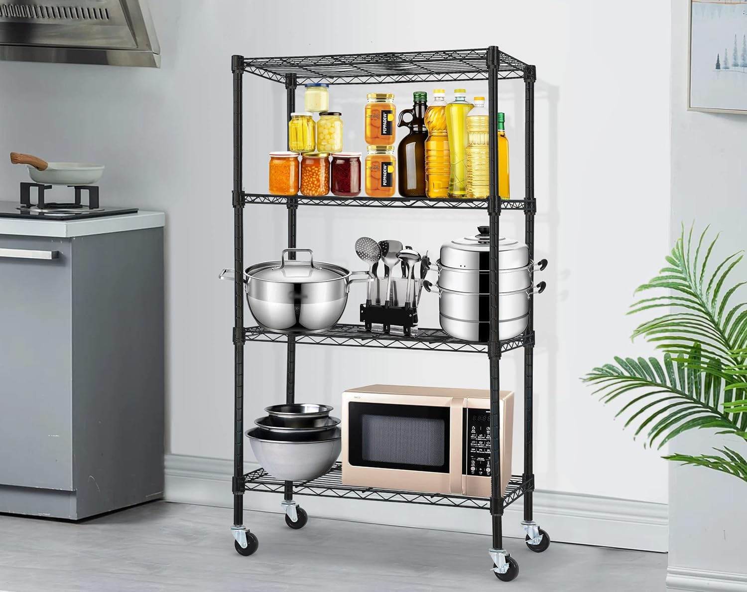 SUPQ 4-Tier Kitchen Storage Shelves Wire Shelving, Adjustable Storage ...