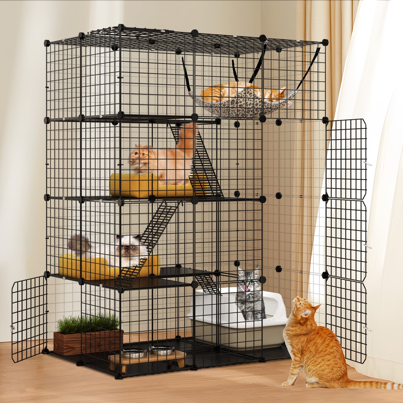SUPQ 4-Tier Large Cat Cage Enclosure - Heavy-Duty Metal Wire Kennel ...