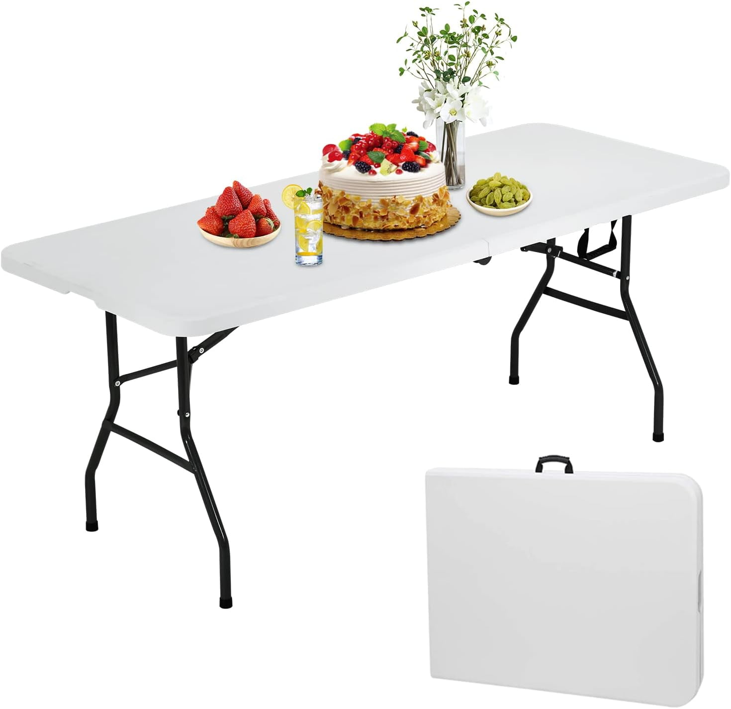 SUPQ 6 Ft White Folding Table, Portable Table Camping Table Outdoor ...
