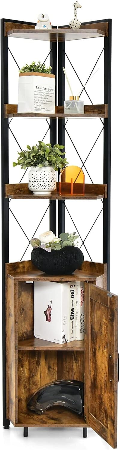 SUPQ 71 Inches Tall Corner Shelf, 4-Tier Rustic Corner Bookshelf with ...