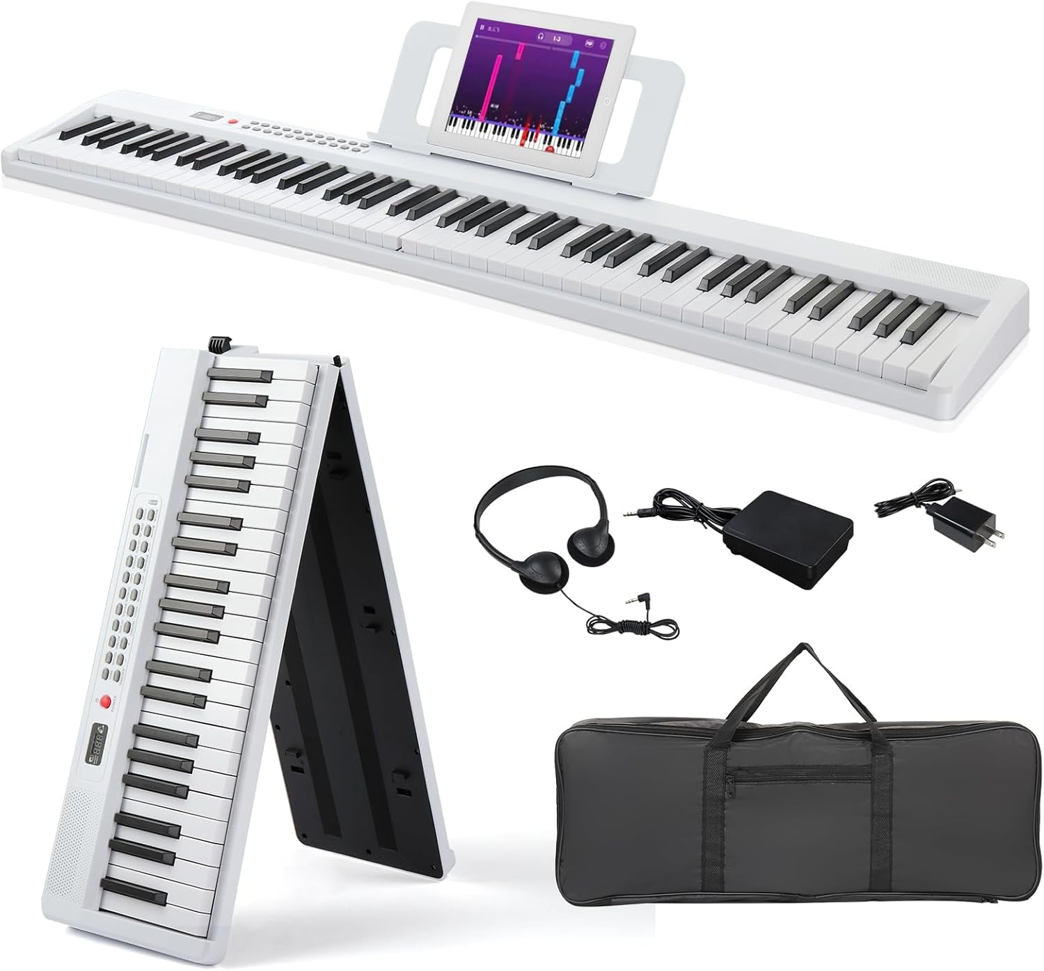 SUPQ 88 Key Foldable Electronic Keyboard Piano, Semi-Weighted Electric ...
