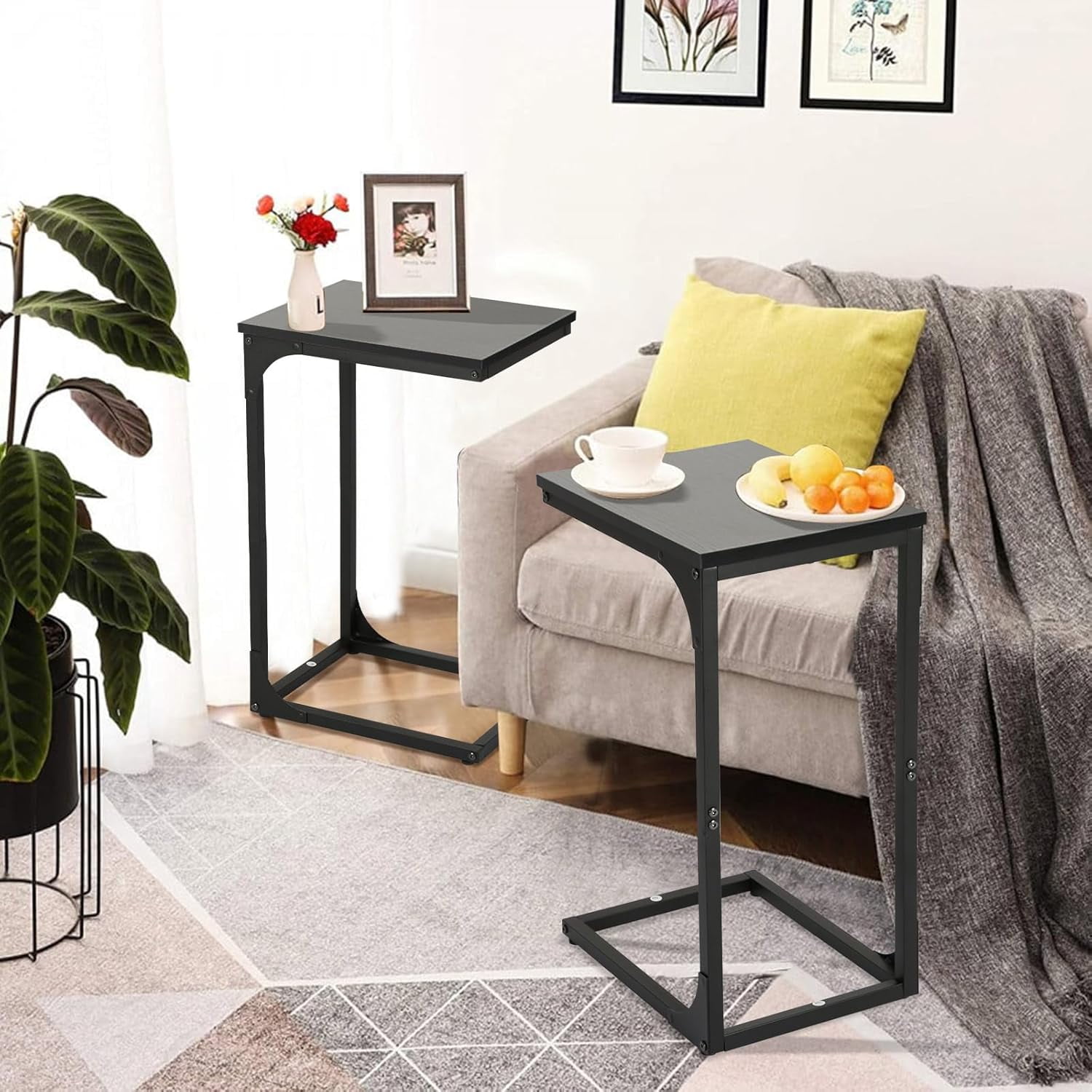 SUPQ C Shape End Table Set of 2, Couch Table Small Side Table for Small ...