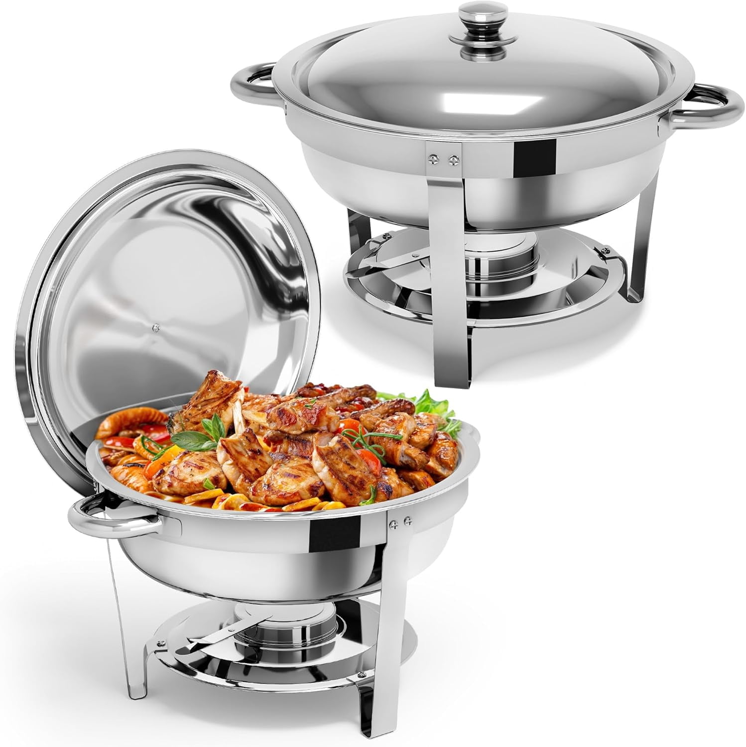 SUPQ Chafing Dishes for Buffet 2 Pack, 5QT Round Chafing Dishes for ...