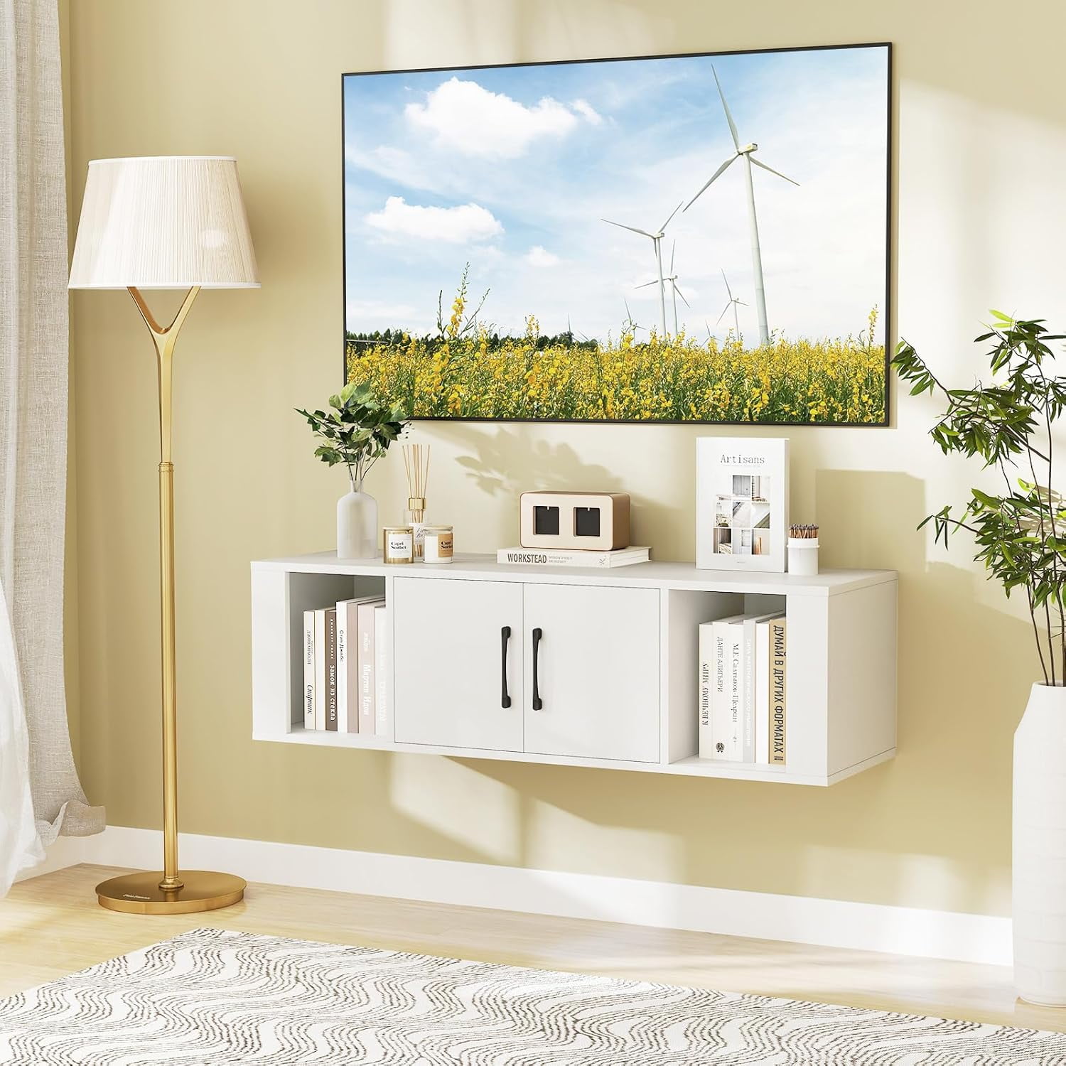 SUPQ Floating TV Stand, Wall Mounted TV Console Table with Doors ...
